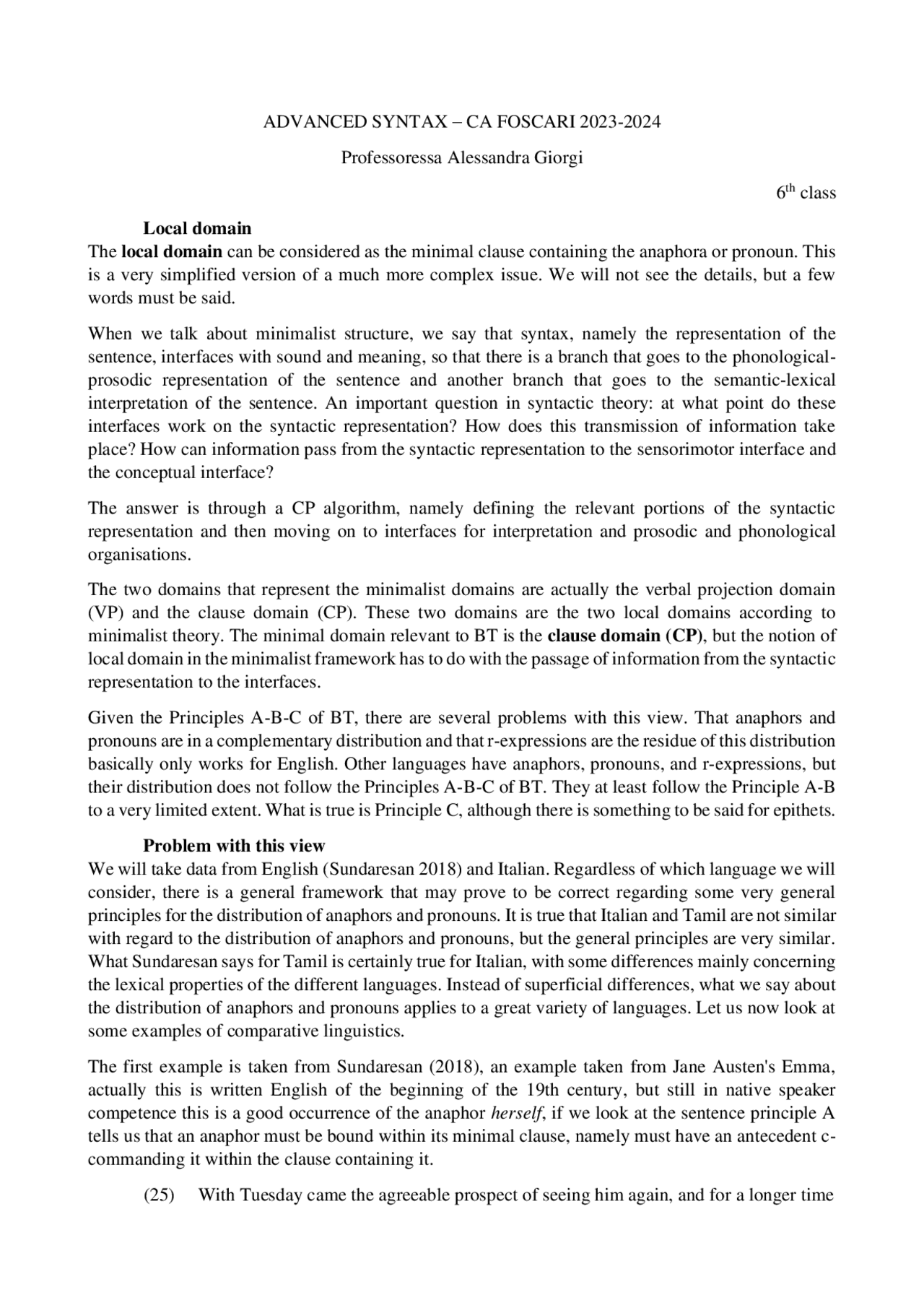 Sixth Lecture Of Advanced Syntax Ca Foscari 2023 2024 Sbobinature