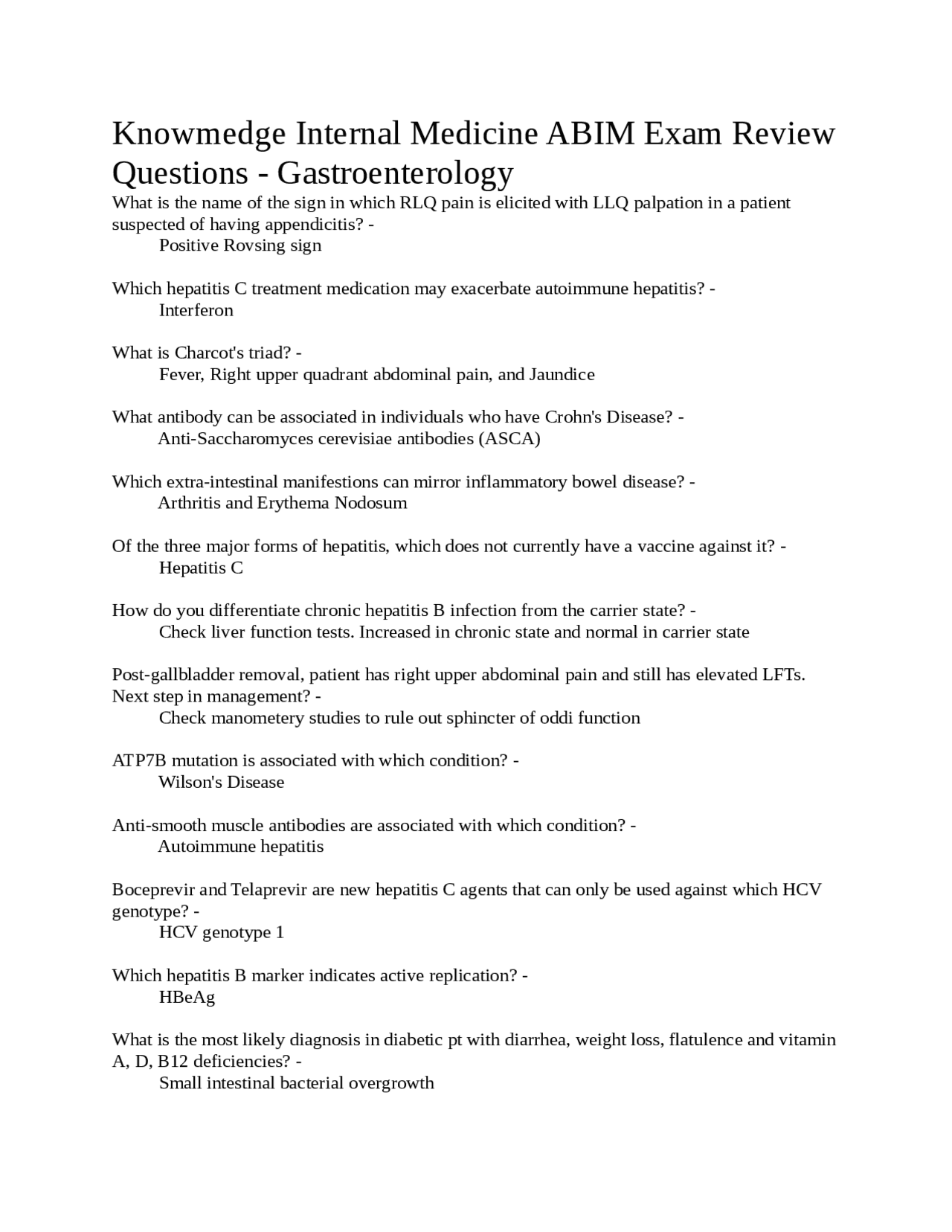 Knowmedge Internal Medicine ABIM Exam Review Questions ...