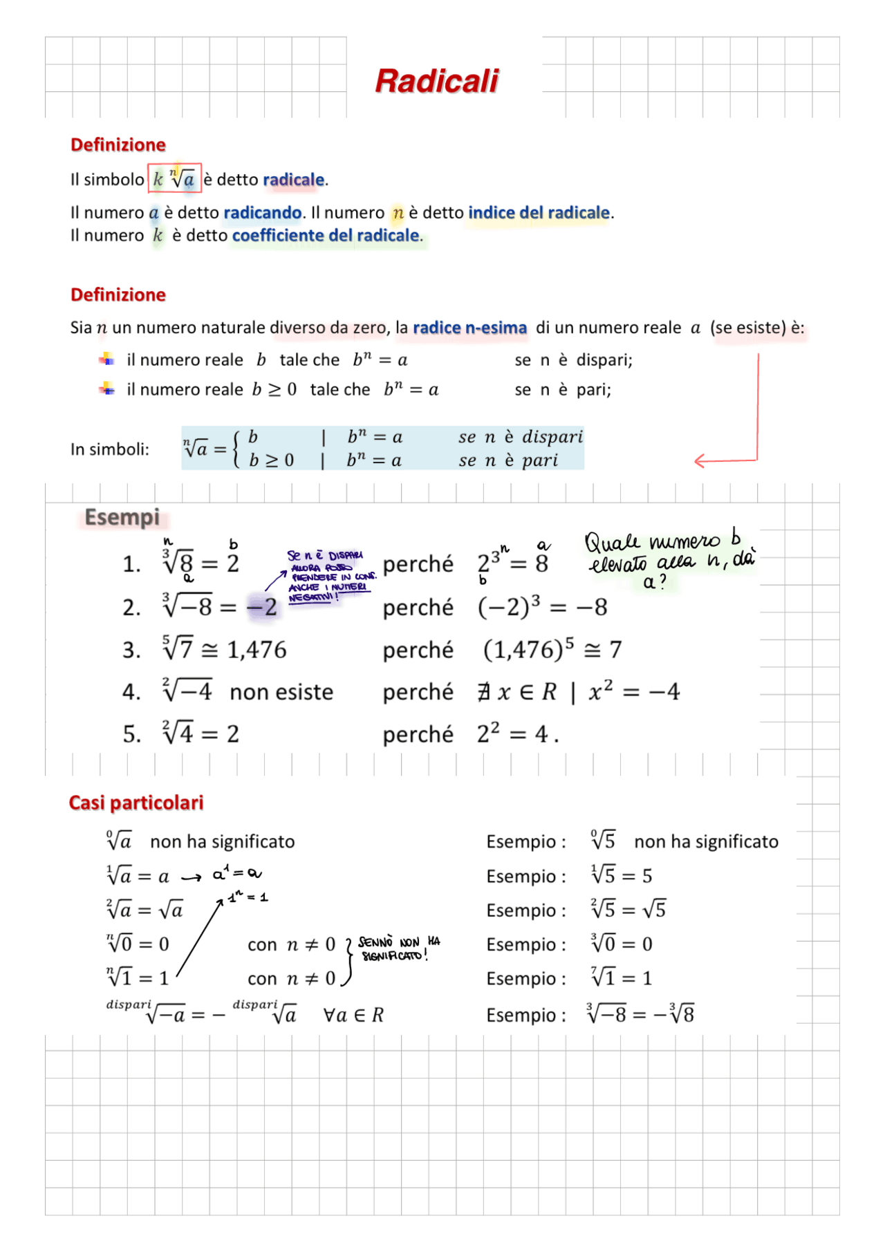 RADICALI introduzione ed esempi | Appunti di Matematica | Docsity