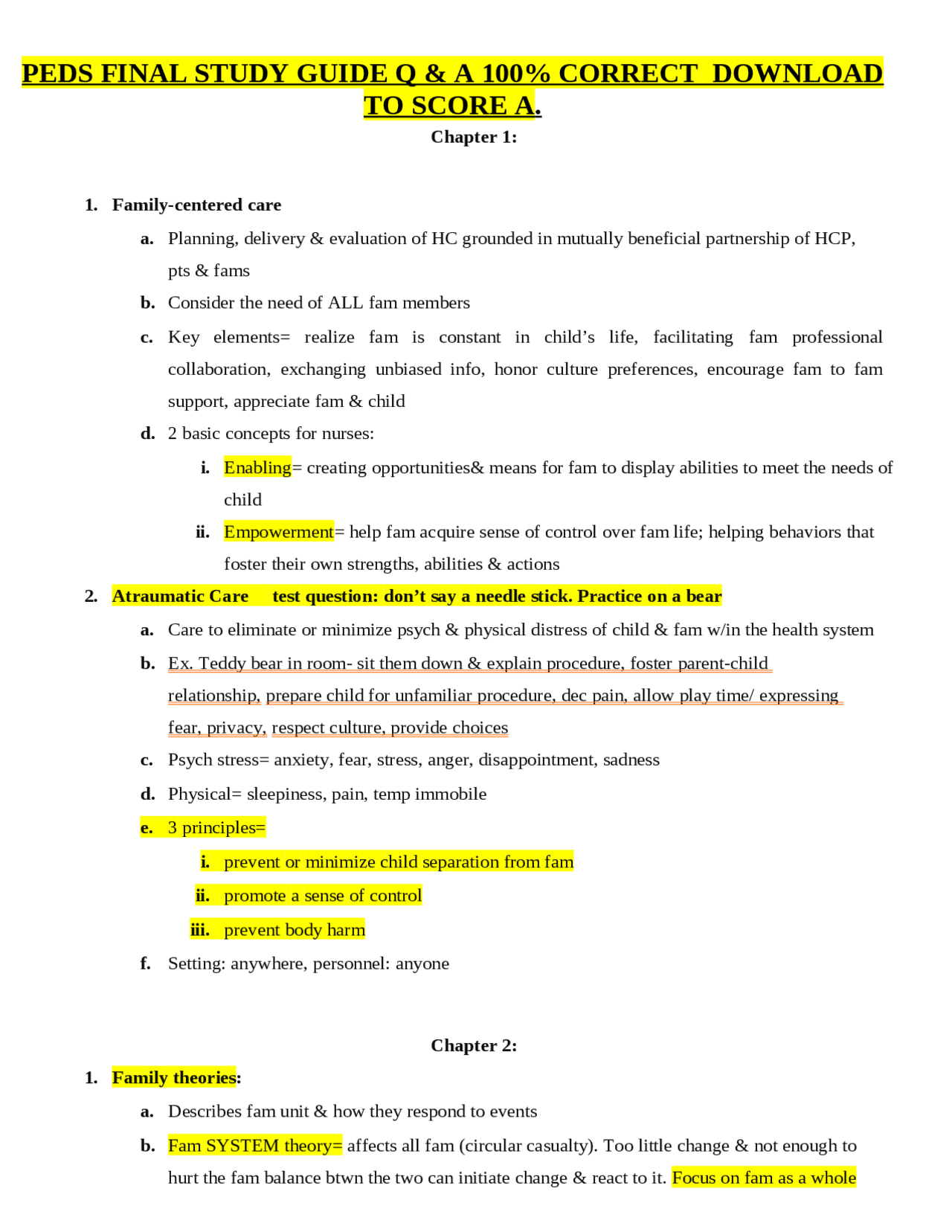 PEDS FINAL STUDY GUIDE Q & A 100% CORRECT DOWNLOAD TO SCORE A. | Exams ...