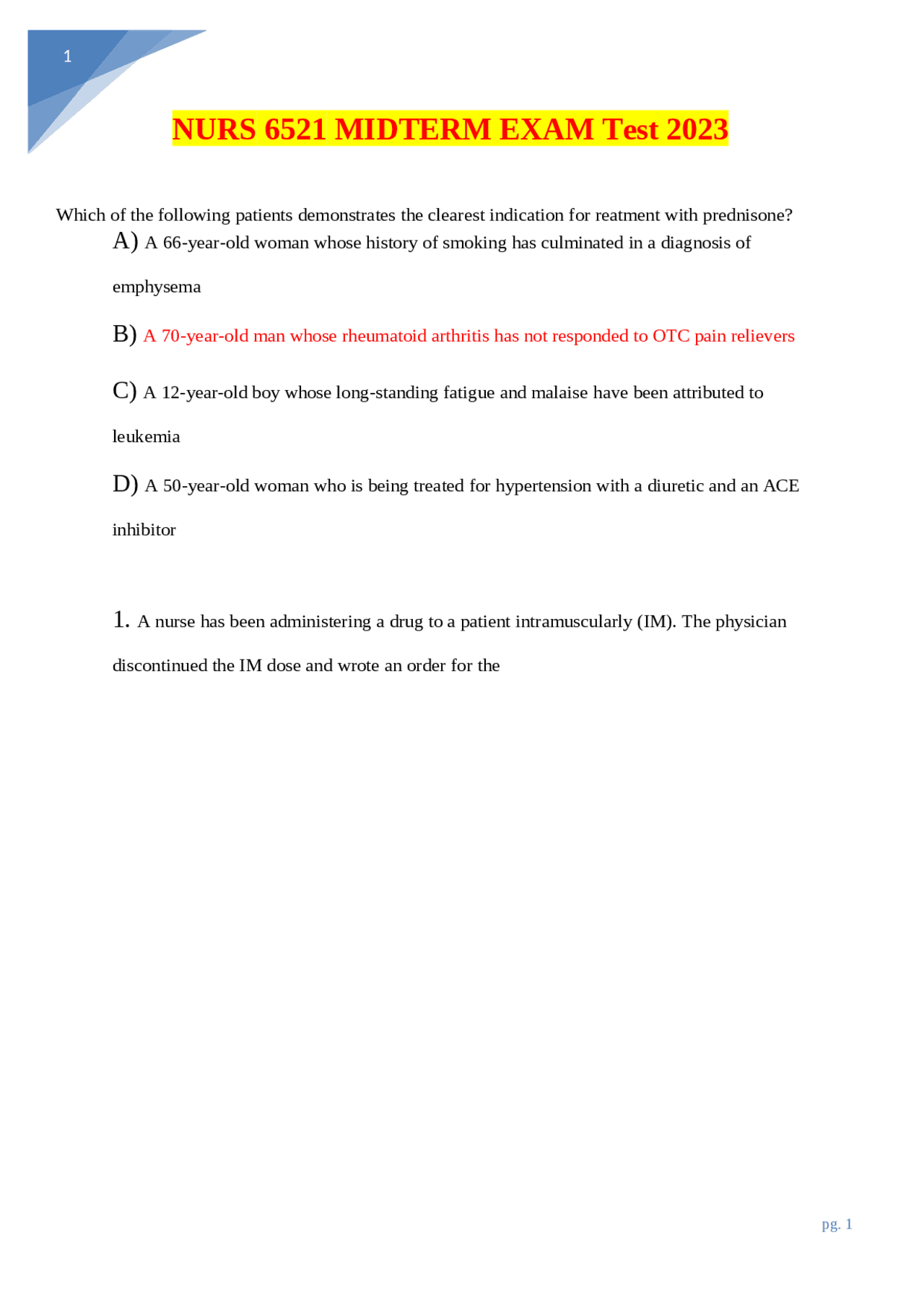 Nurs 6521 Midterm Exam Test 2023 Exams Nursing Docsity