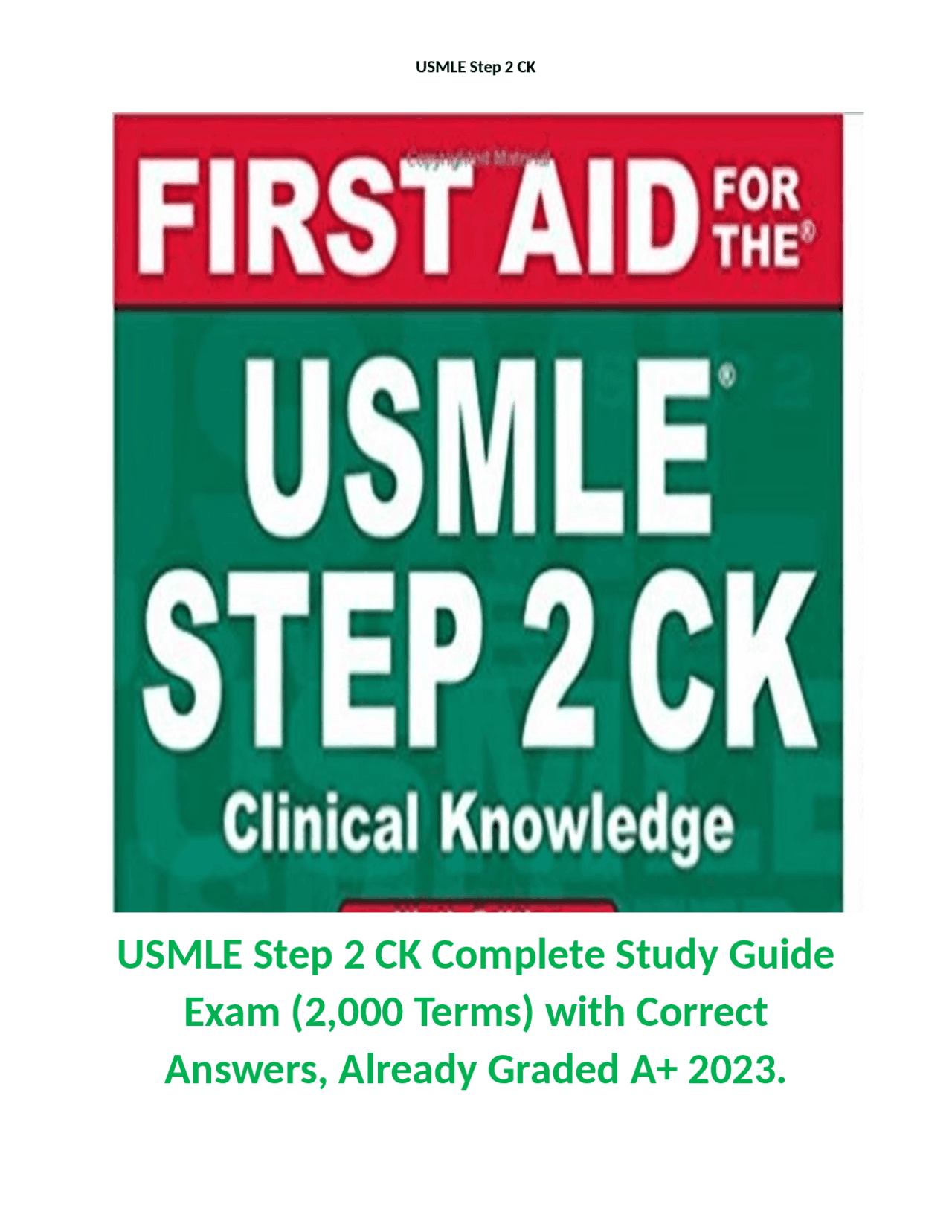 USMLE Step 2 CK Study Guide | Exams Nursing | Docsity