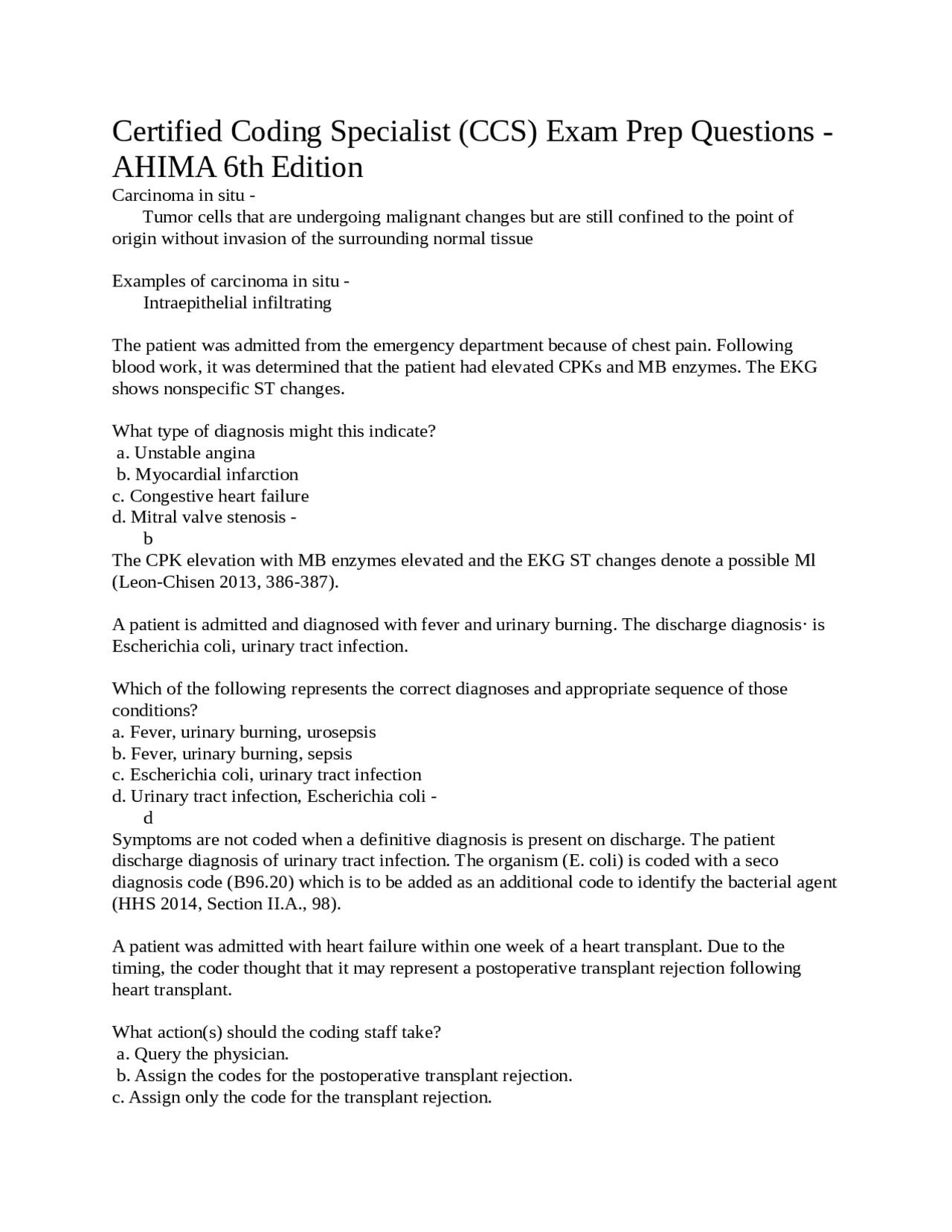 Certified Coding Specialist (CCS) Exam Prep Questions -AHIMA 6th ...