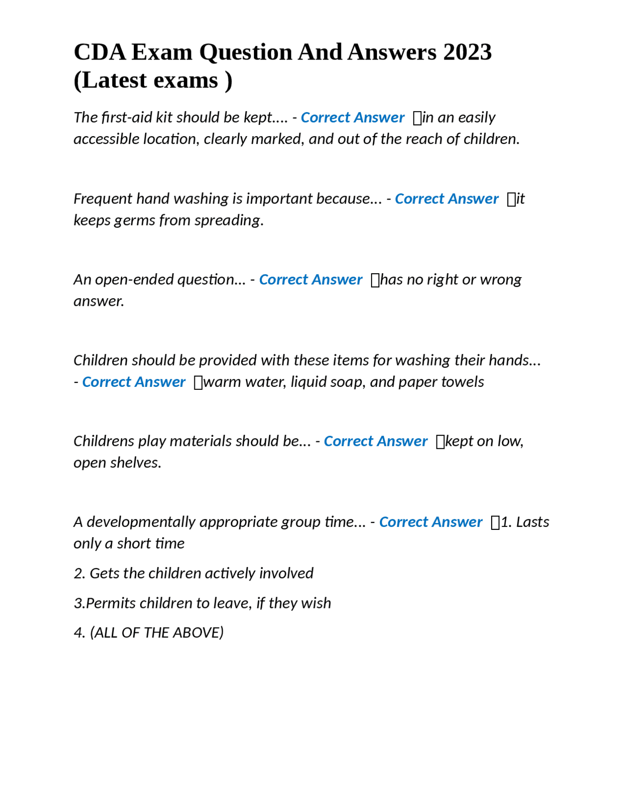 CDA Exam Question And Answers 2023 (Latest exams ) | Exams Nursing ...