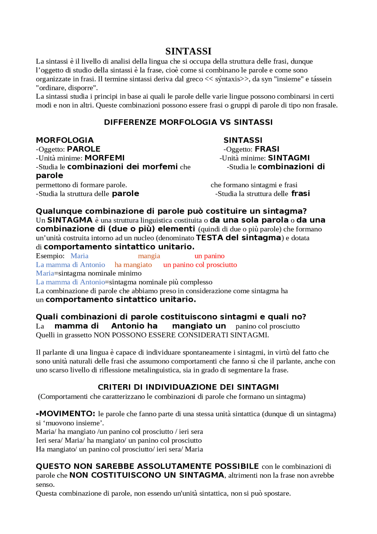 Sintassi di linguistica generale | Appunti di Linguistica Generale | Docsity