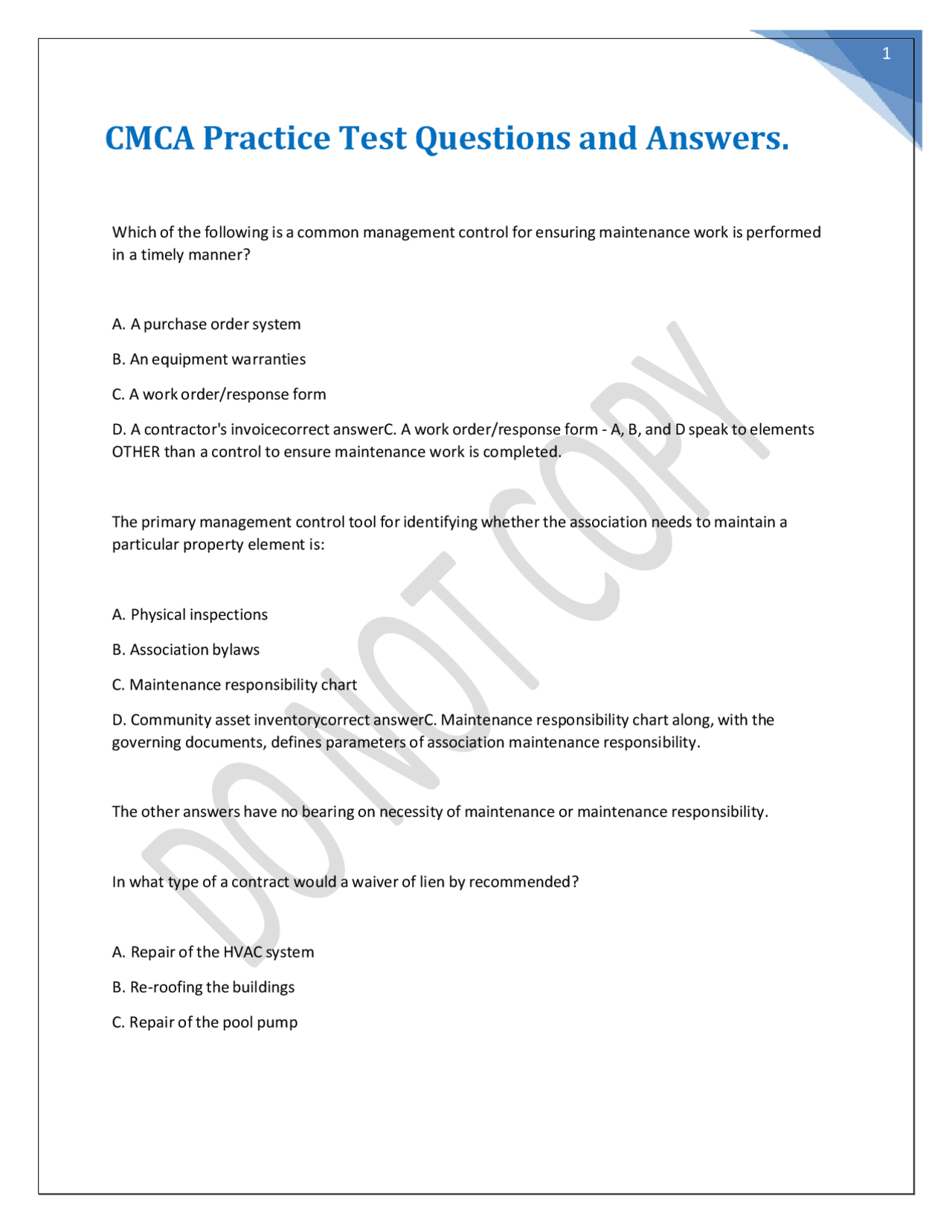 CMCA Practice Test Questions and Answers. | Exams Business Economics ... CMCA Practice Test Questions and Answers. | Exams Business Economics ...