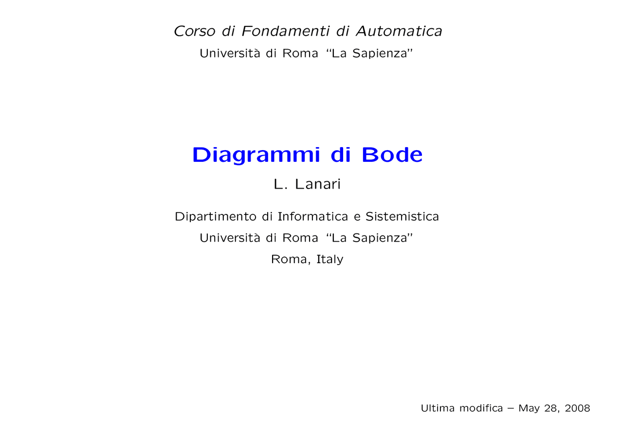 Diagrammi Bode Del Modulo E Fase Esercizi Di Automatica Docsity