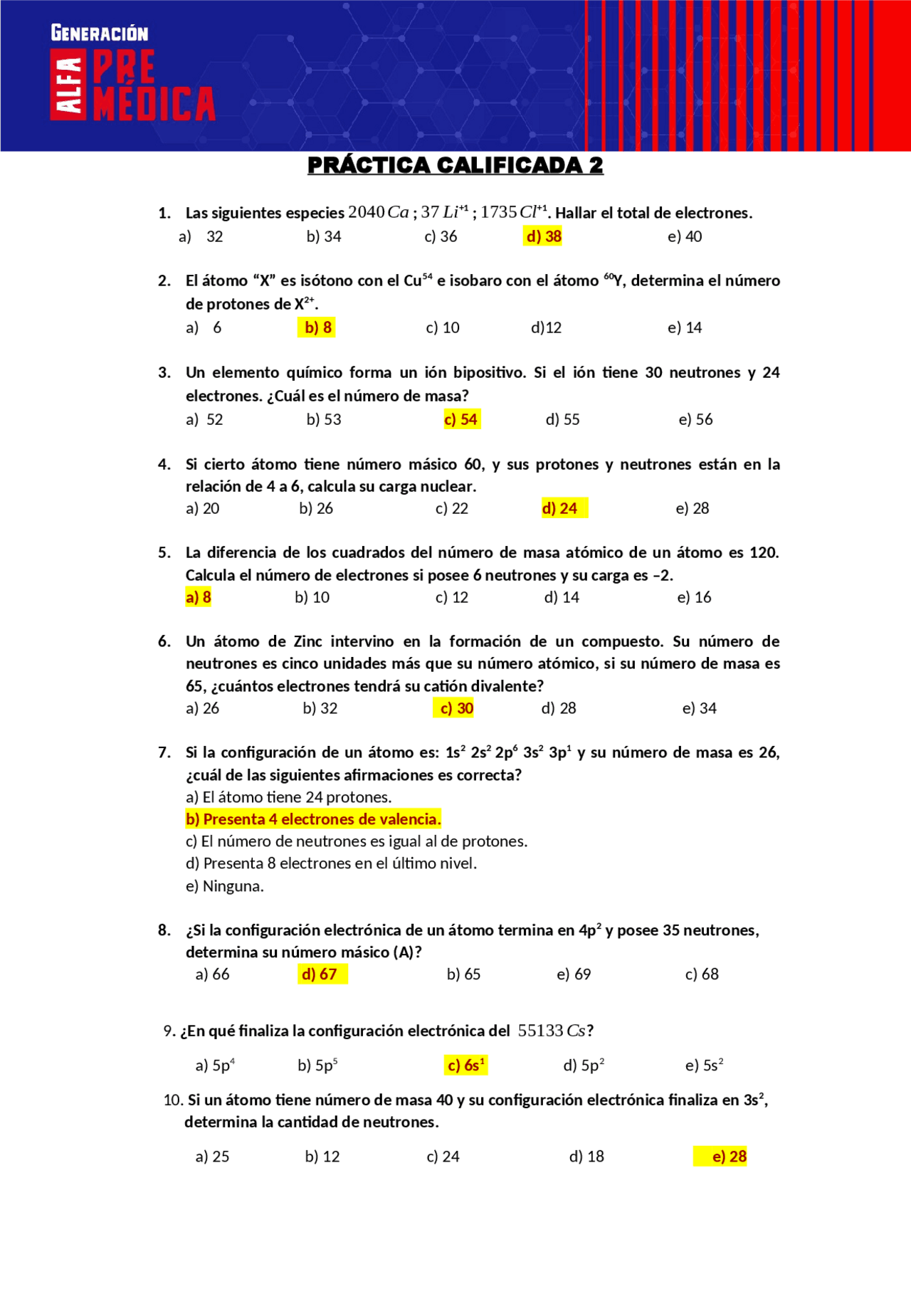 PRACTICA CALIFICADA DE QUIMICA | Ejercicios de Química | Docsity