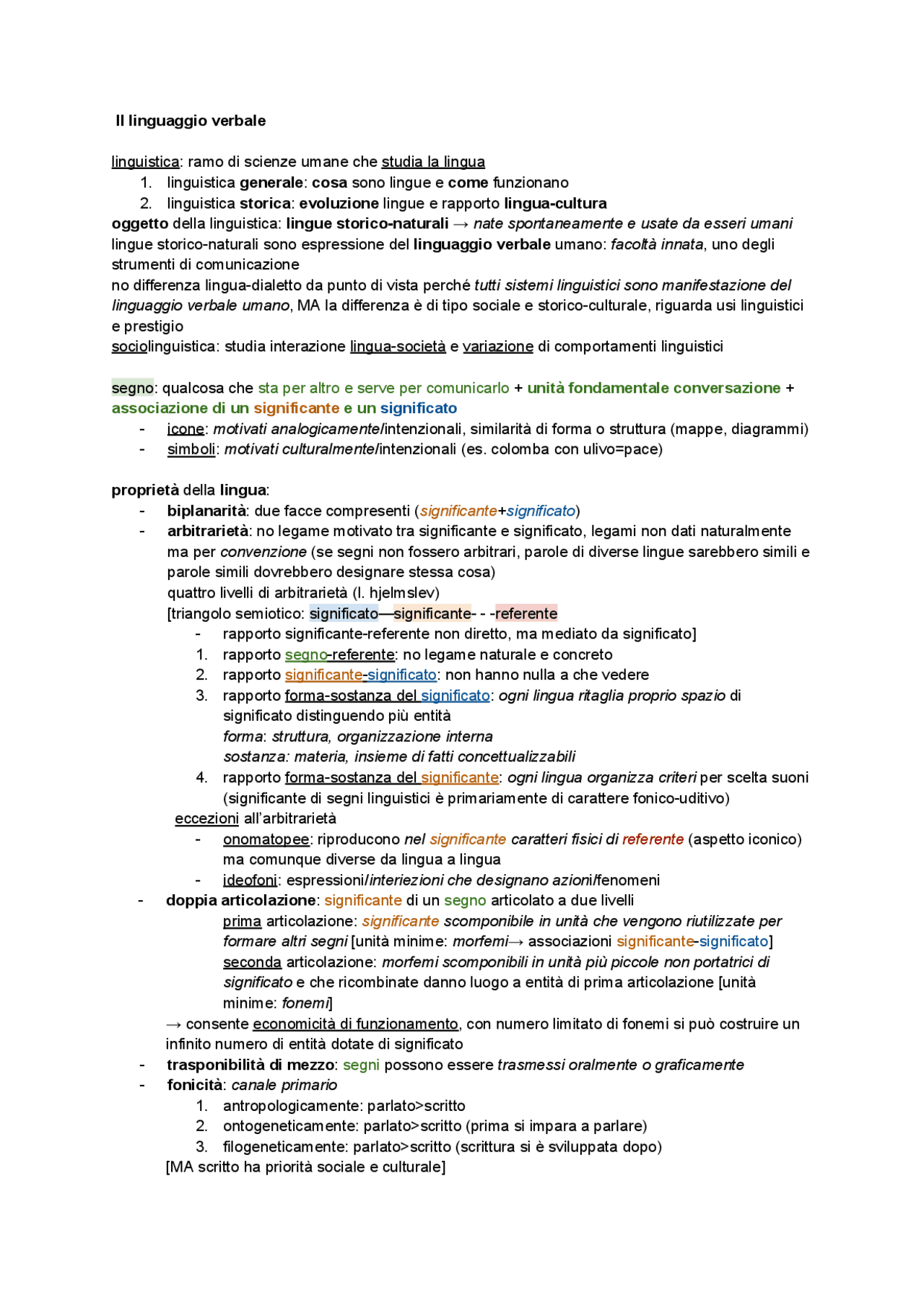 Sintesi Completa E Schematica Del Libro La Linguistica Un Corso
