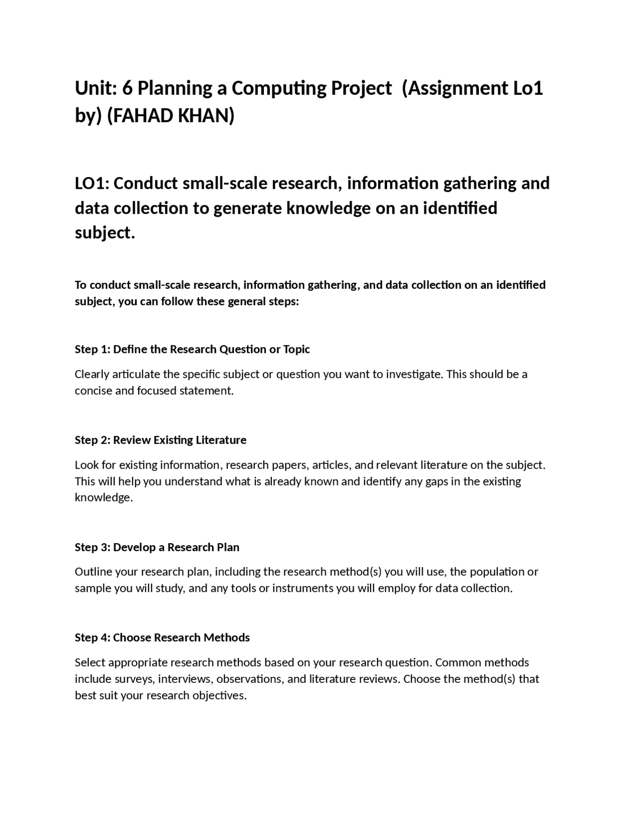 Planning A Computing Project Cheat Sheet Computer Applications Docsity