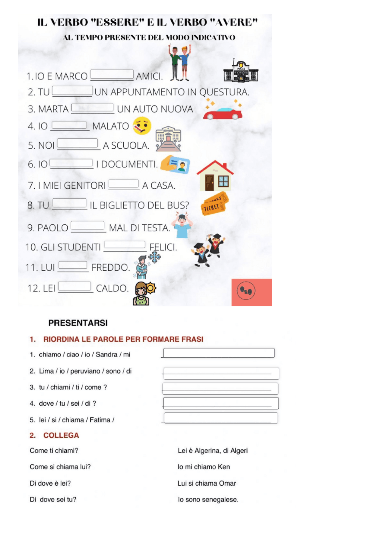 Esercizi di italiano base a1 | Esercizi di Italiano | Docsity