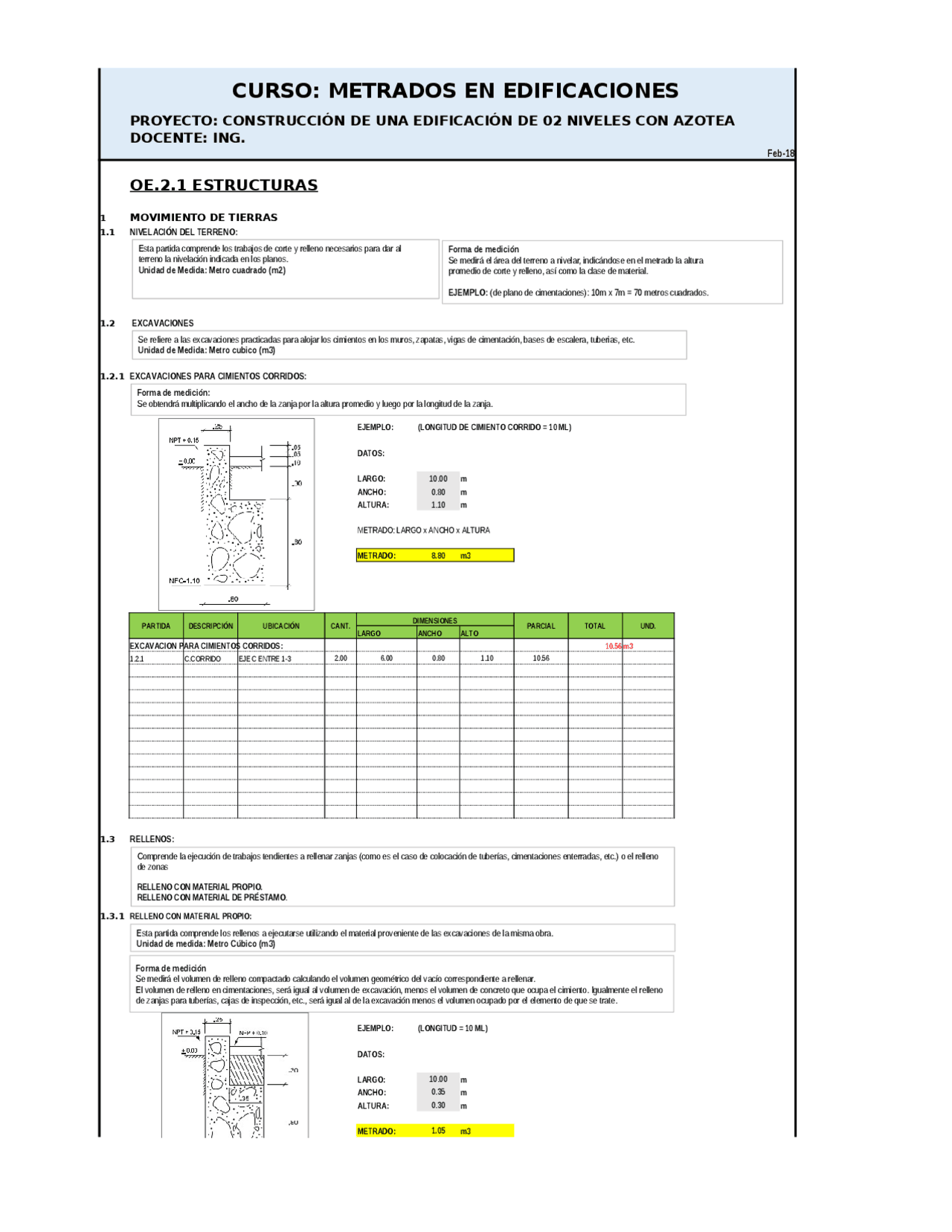 Plantilla para metrados | Ejercicios de Construcción | Docsity