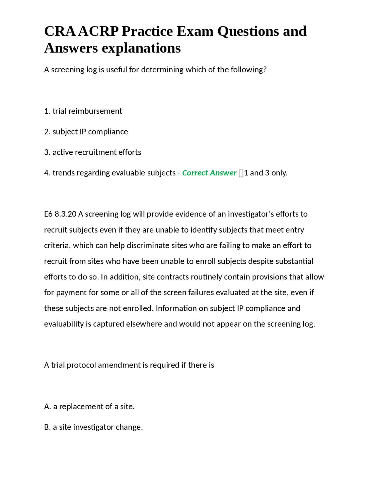 CRA ACRP Practice Exam Questions and Answers explanations | Exams ...