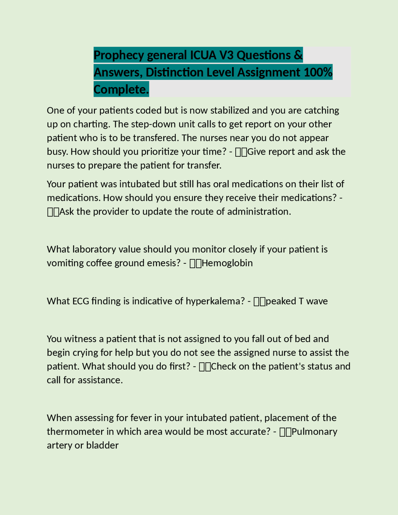 Prophecy general ICUA V3 Questions & Answers, Distinction Level ...