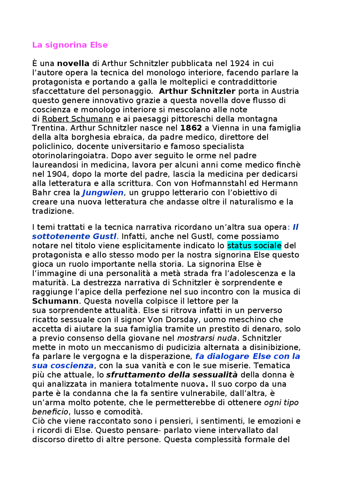 Spiegazione libro "La signorina Else" | Appunti di Letteratura Tedesca ...