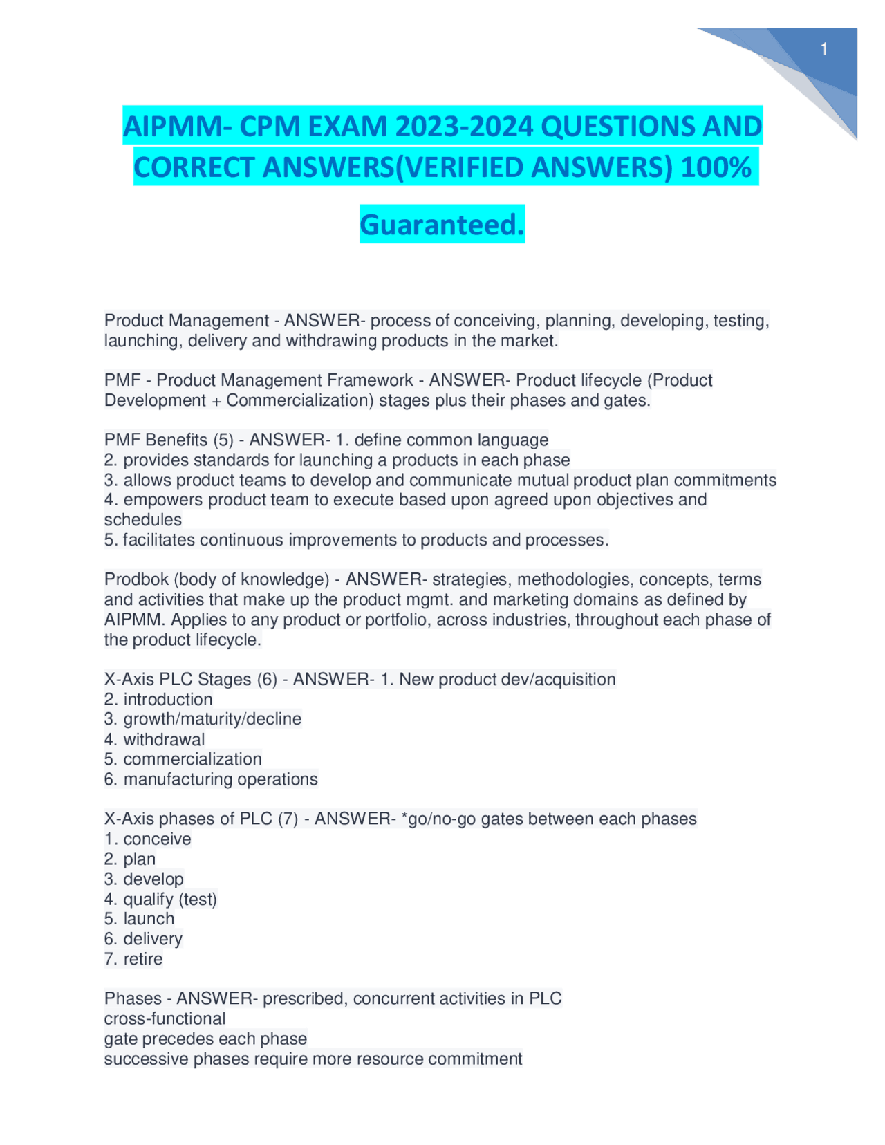 AIPMM- CPM EXAM 2023-2024 QUESTIONS AND CORRECT ANSWERS(VERIFIED ...
