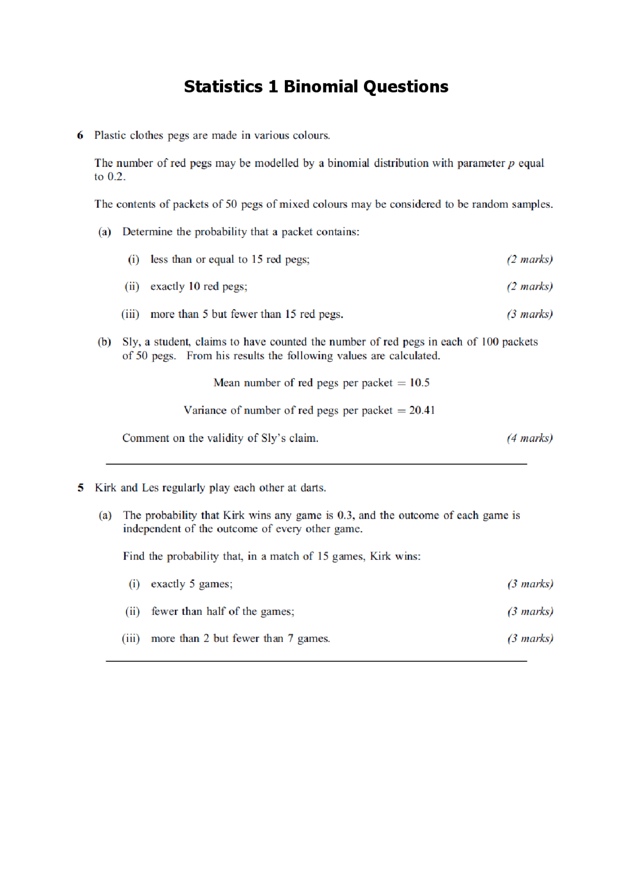 BINOMIAL DISTRIBUTION PRACTICE | Exercises Statistics | Docsity