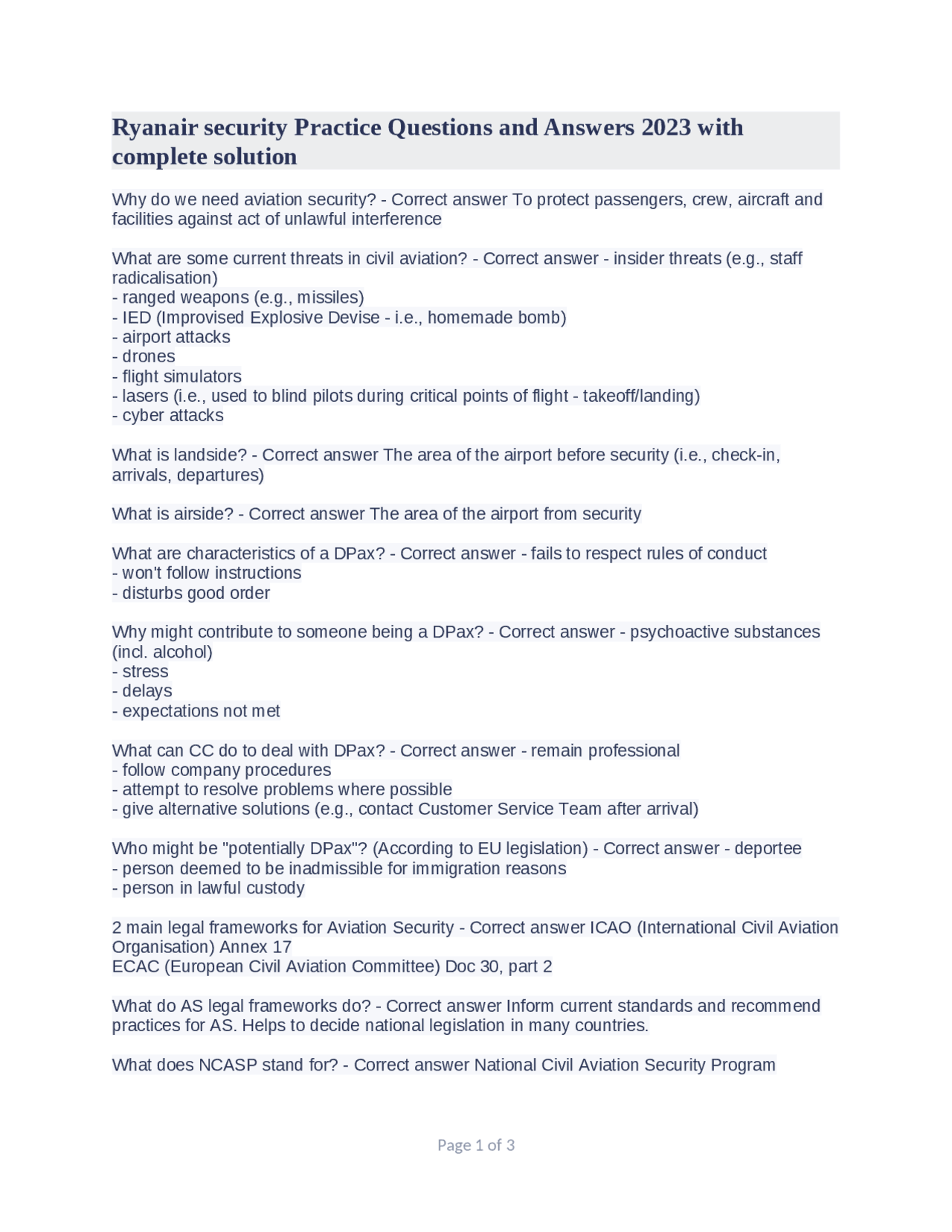 Ryanair security Practice Questions and Answers 2023 with complete solution | Exams Cryptography ...