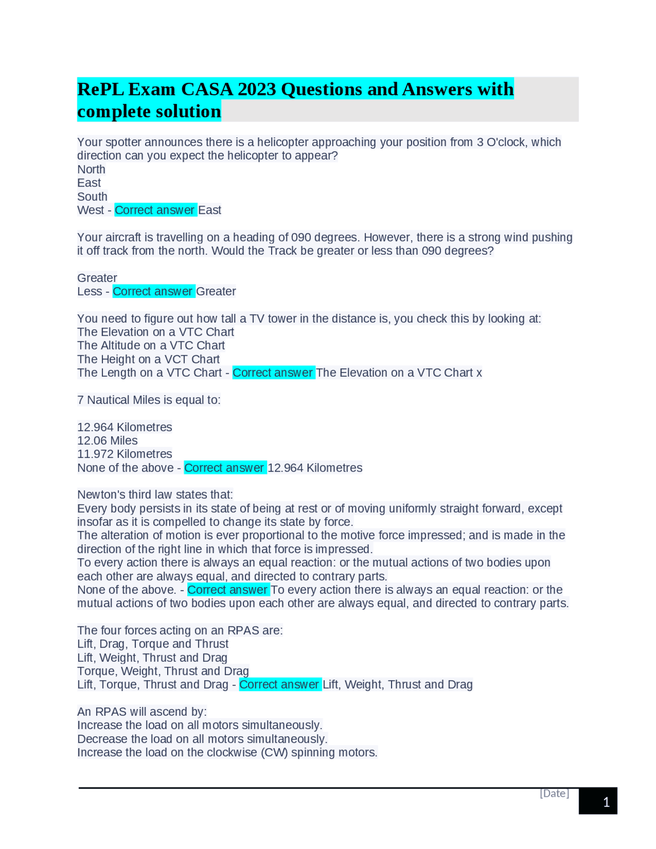 RePL Exam CASA 2023 Questions and Answers with complete solution ...