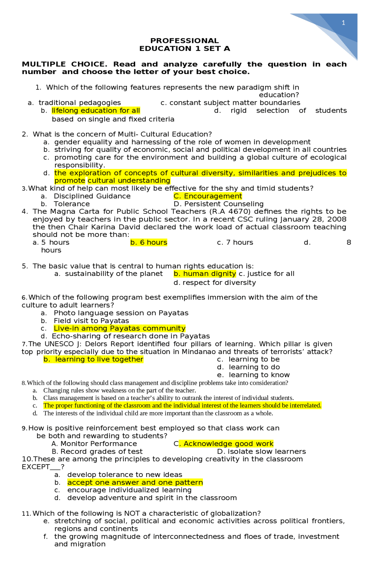 PROFESSIONAL EDUCATION 1 SET A 140+ QUESTIONS WITH VERIFIED ANSWERS ...