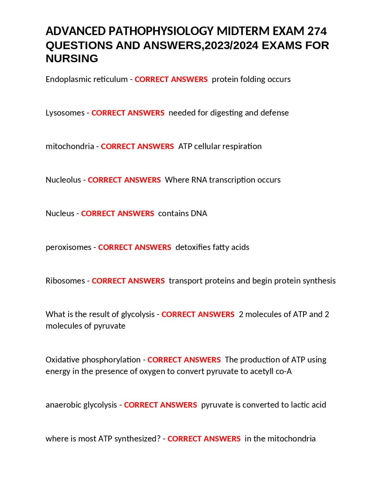 Advanced Pathophysiology Midterm Exam 274 Questions And Answers2023