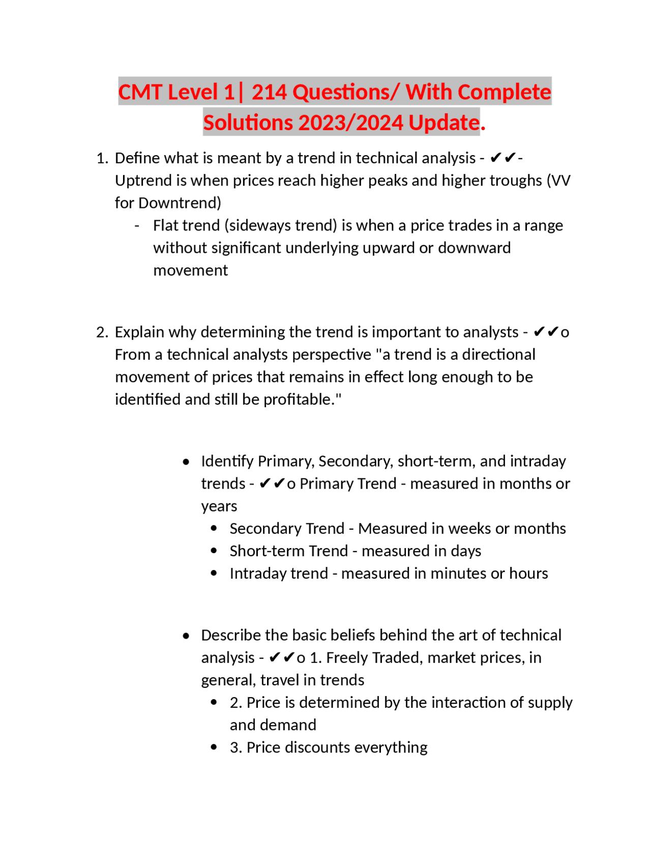 CMT Level 1| 214 Questions/ With Complete Solutions 2023/2024 Update ...