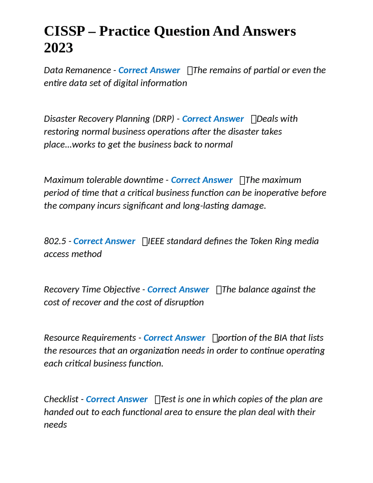 CISSP – Practice Question And Answers 2023 | Exams Nursing | Docsity