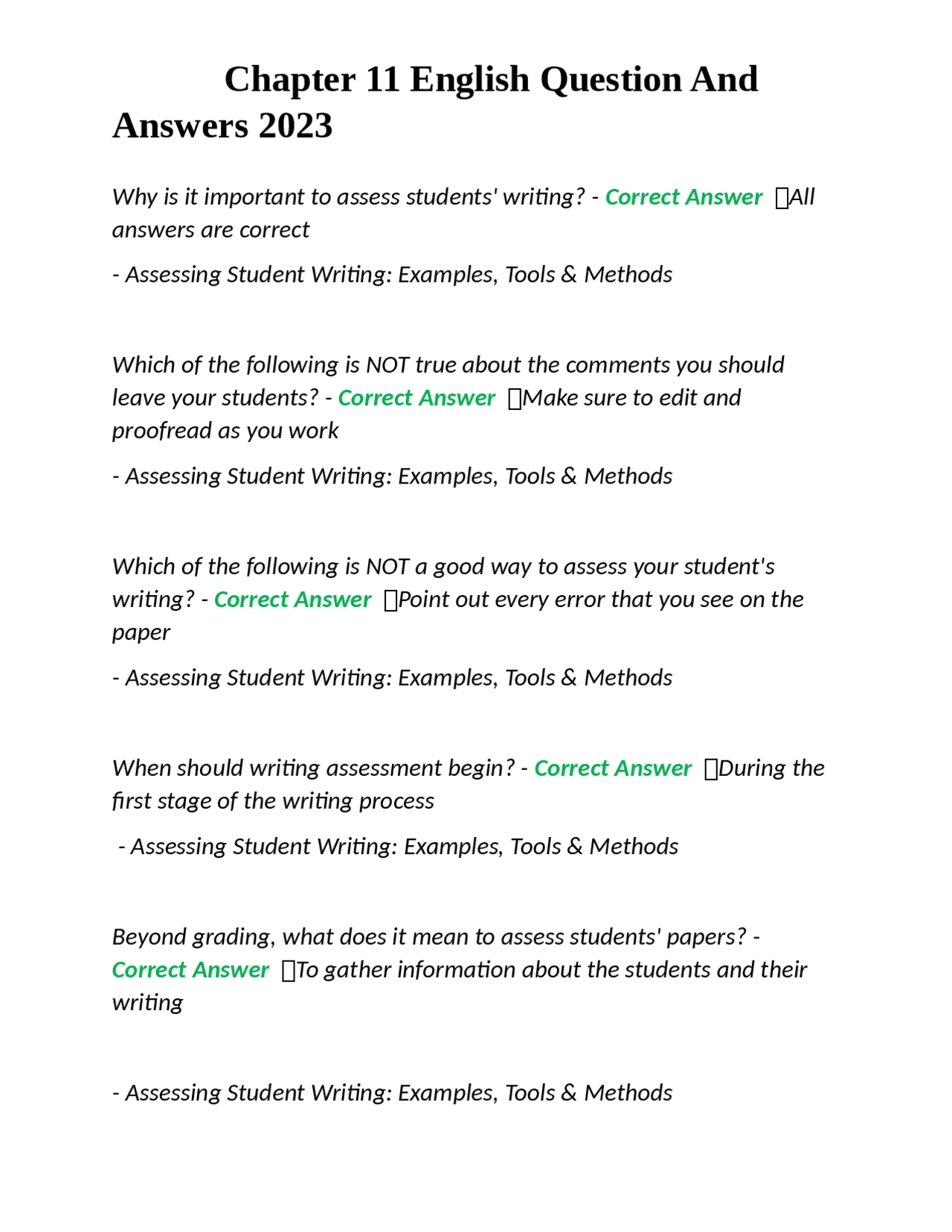 Chapter 11 English Question And Answers 2023 | Exams Nursing | Docsity