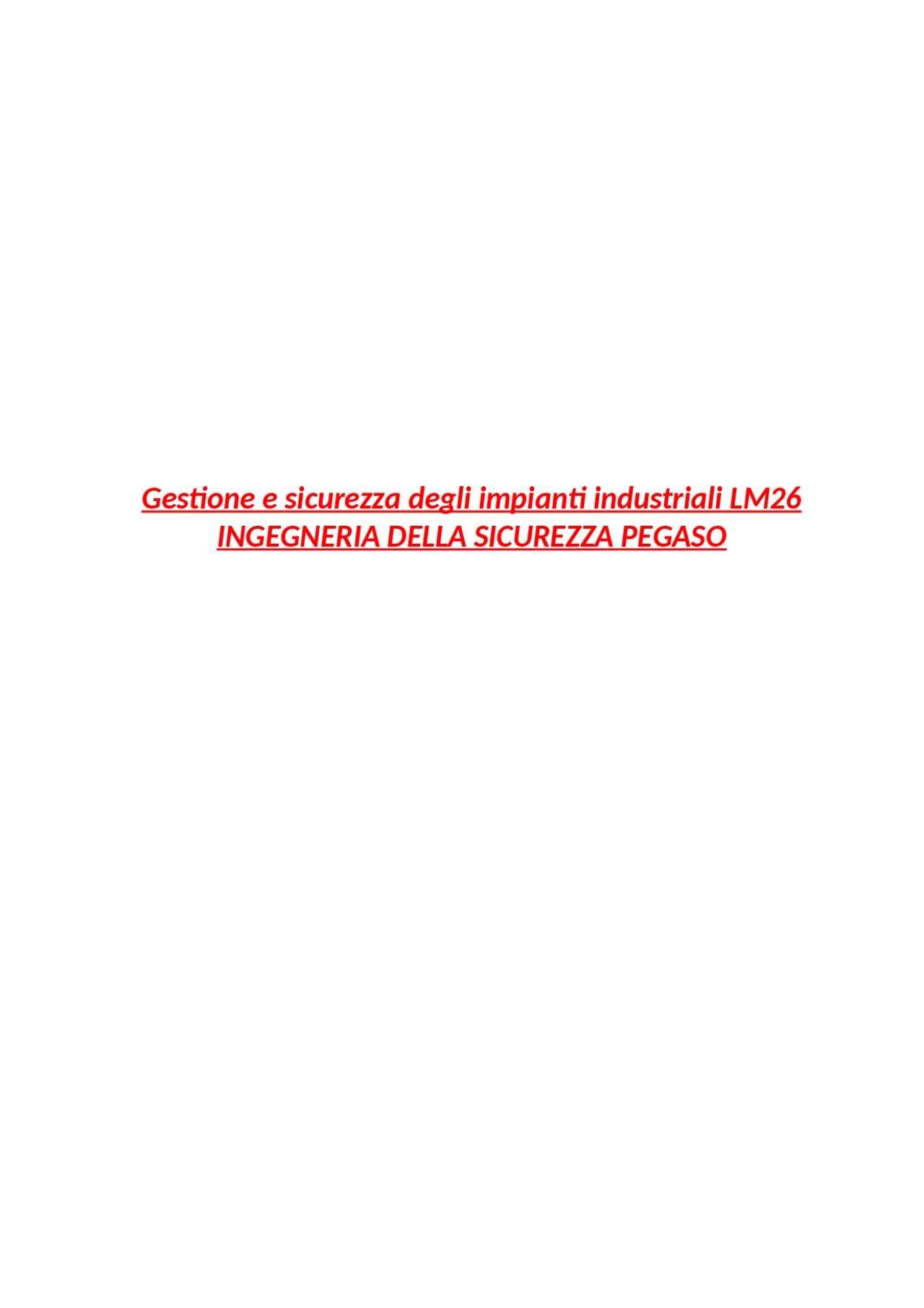 Gestione E Sicurezza Degli Impianti Industriali Lm26 Ingegneria Della