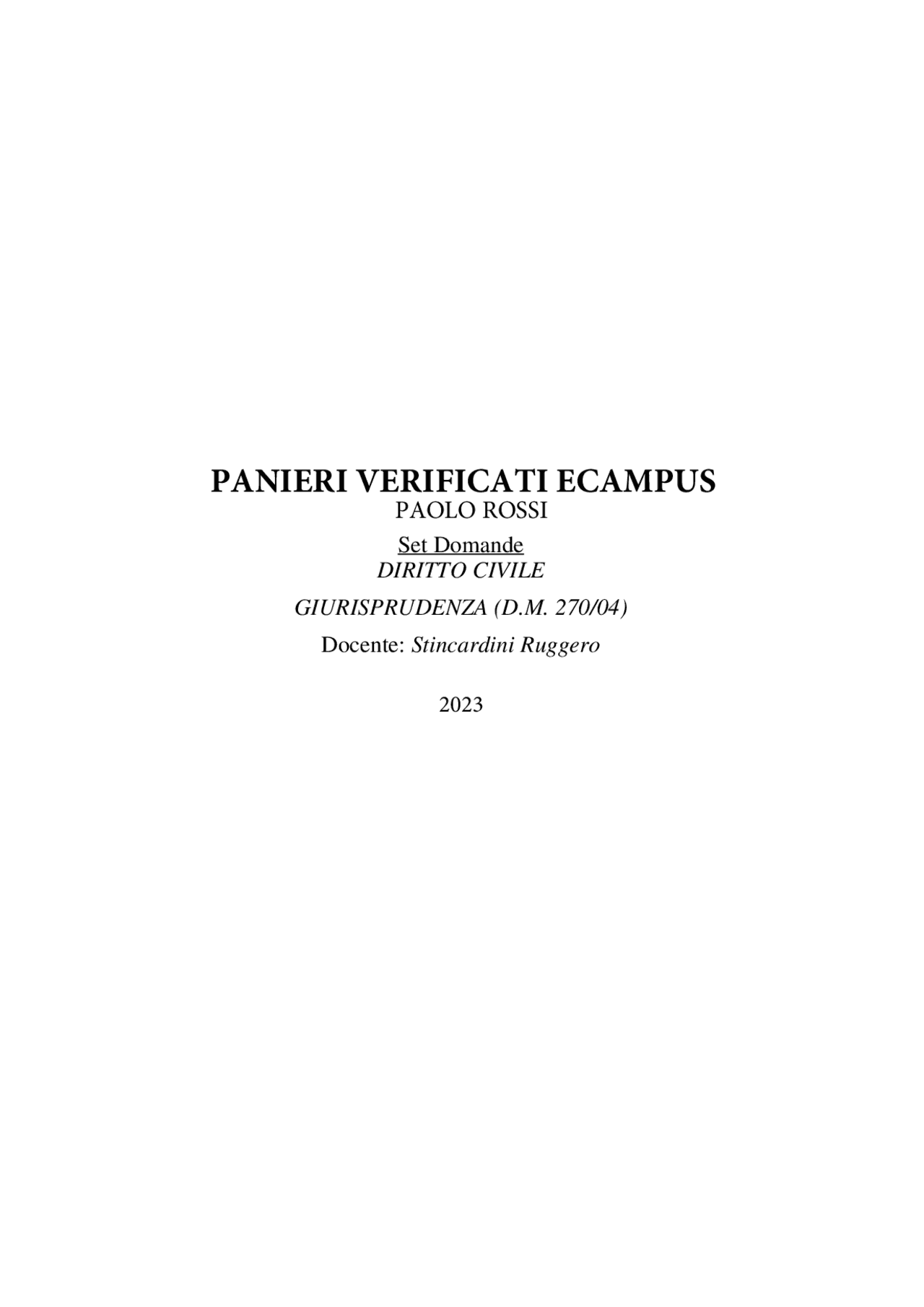 Panieri verificati eCampus Paolo Rossi 2023 | Panieri di Diritto Civile ...