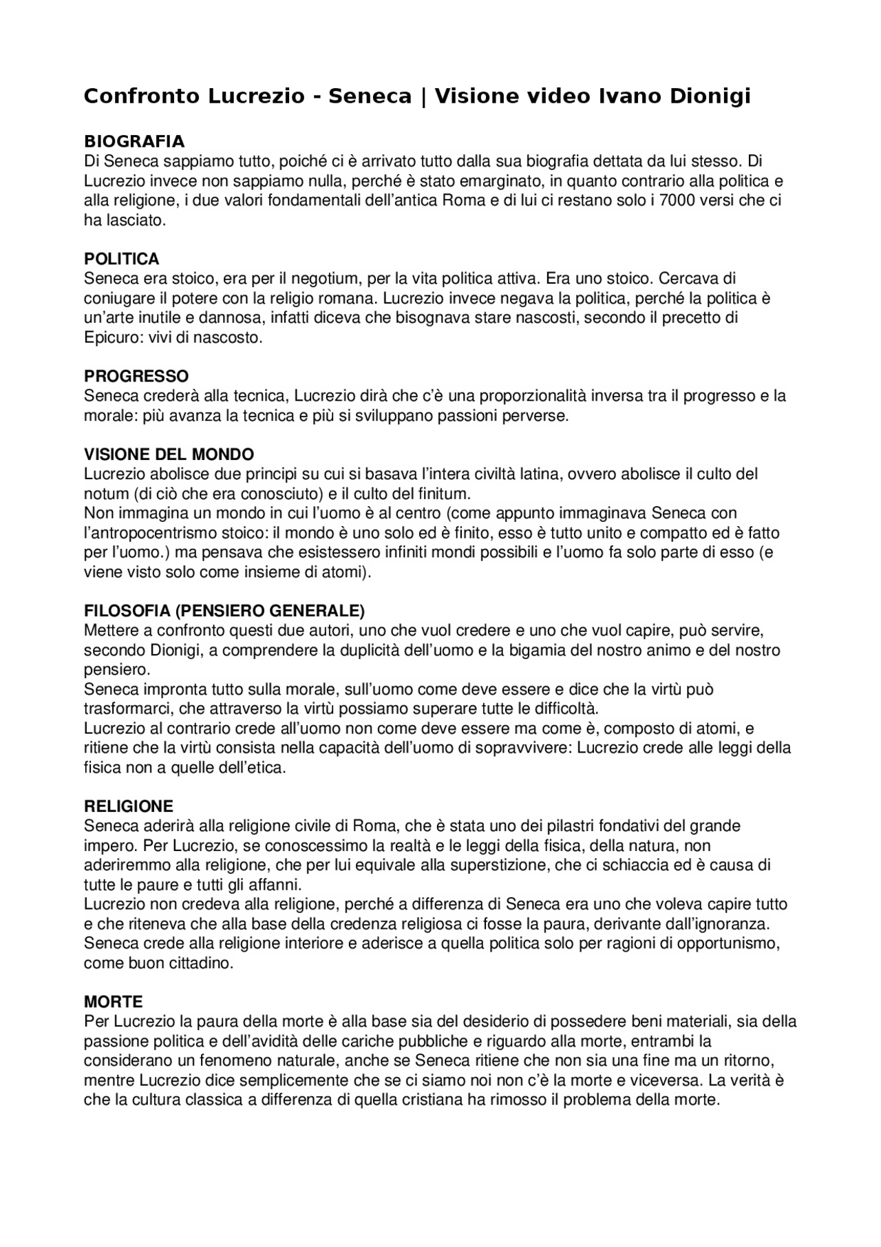 Confronto Seneca-Lucrezio | Appunti di Latino | Docsity