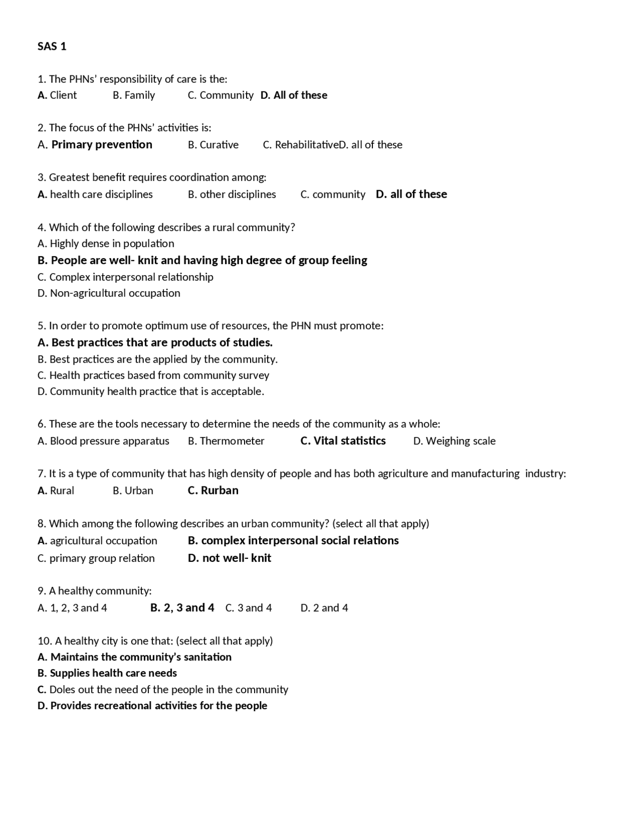 Nurs 101 Sas Perfect Exam Questions With Answers 2023 Success Assured