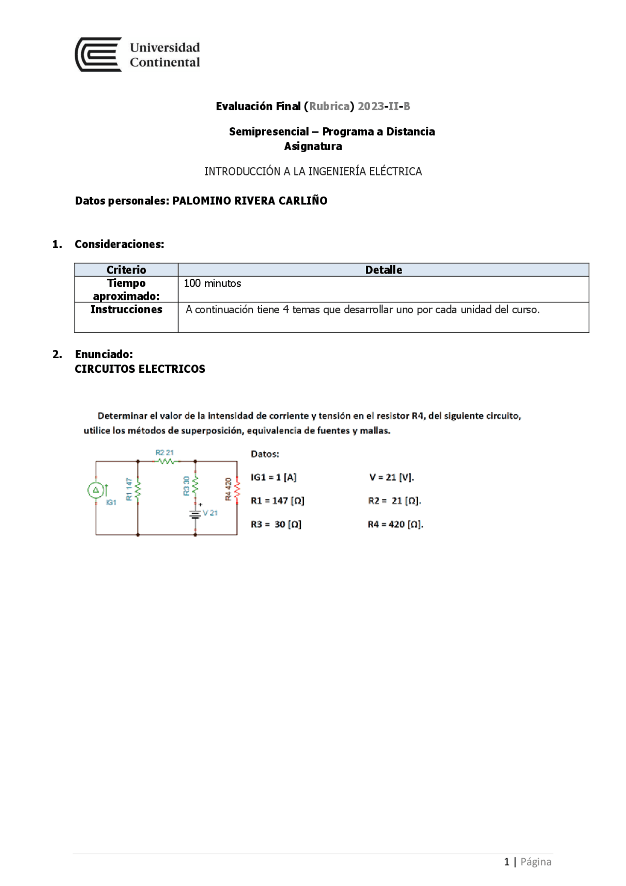 INTRODUCCION A LA INGENIERIA ELECTRICA | Exámenes de Ingeniería | Docsity