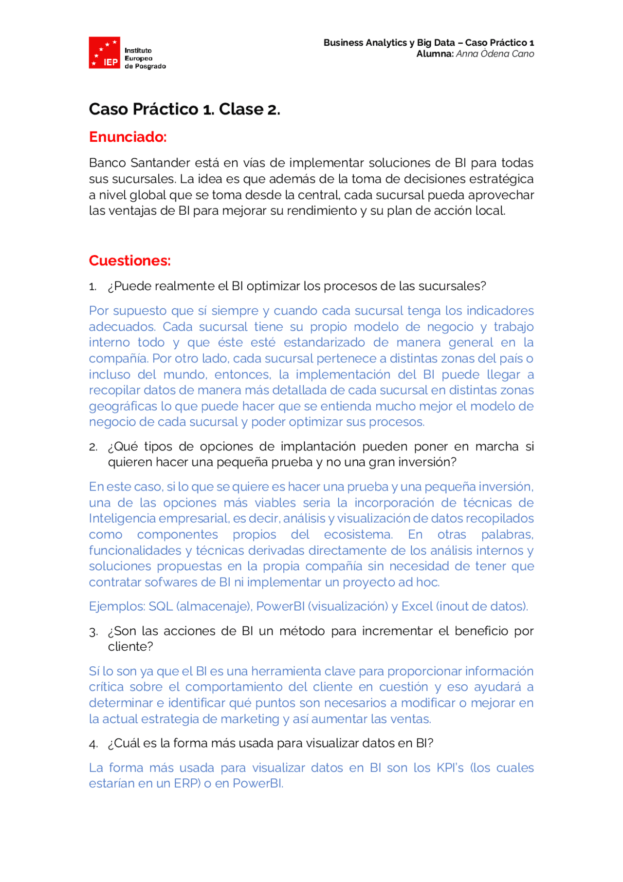 caso practico 1 babg | Ejercicios de Almacenamiento de Datos | Docsity