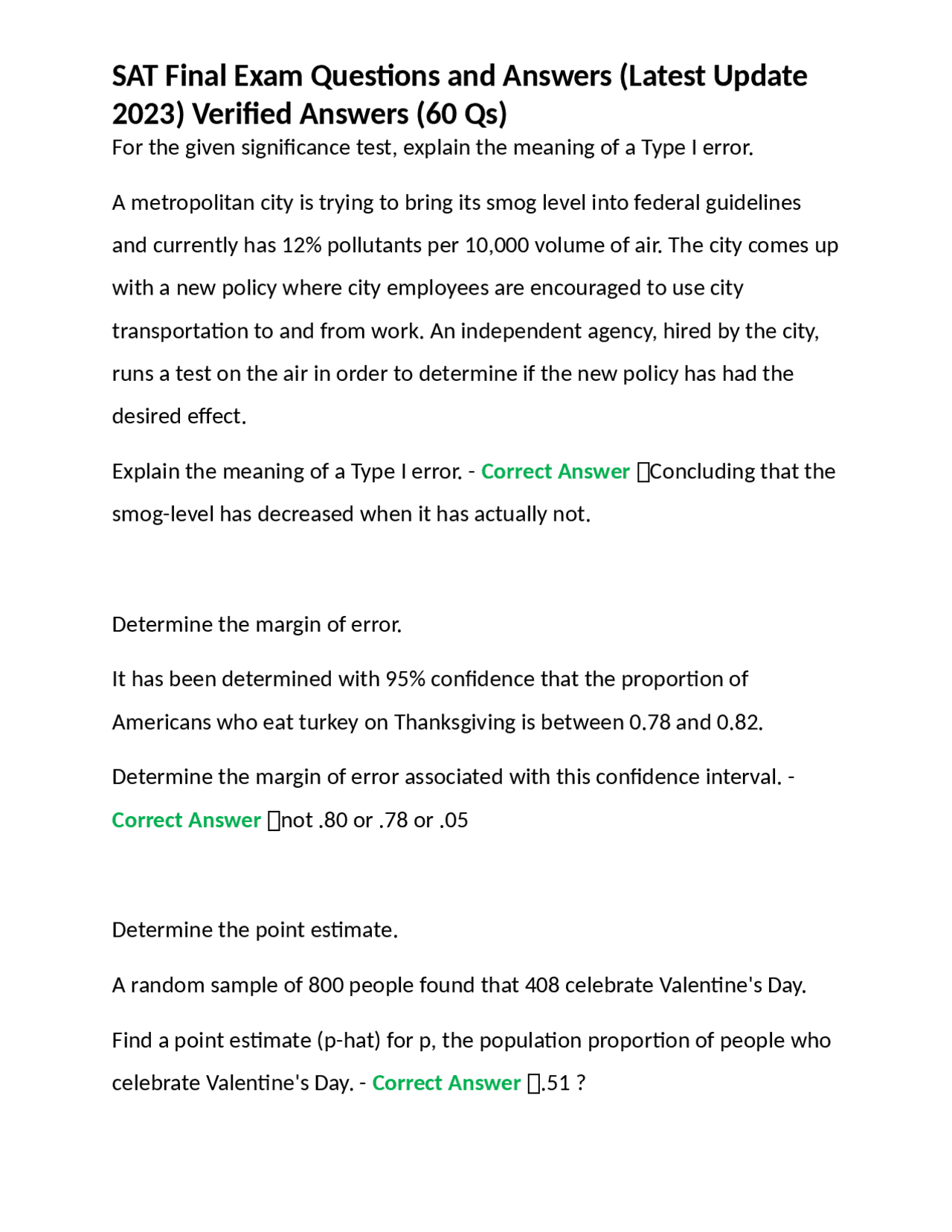 SAT Final Exam Questions and Answers (Latest Update 2023) Verified ...