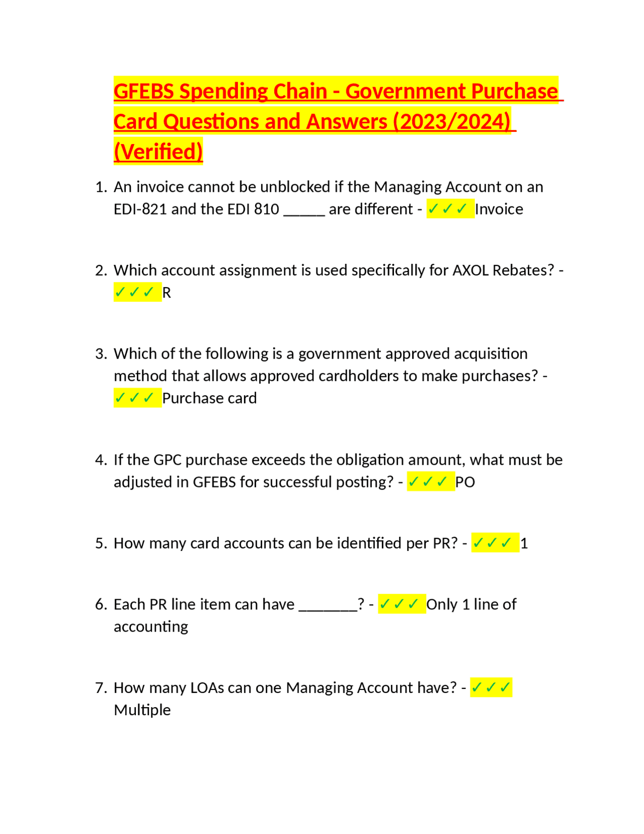GFEBS Spending Chain - Government Purchase Card Questions and Answers ...