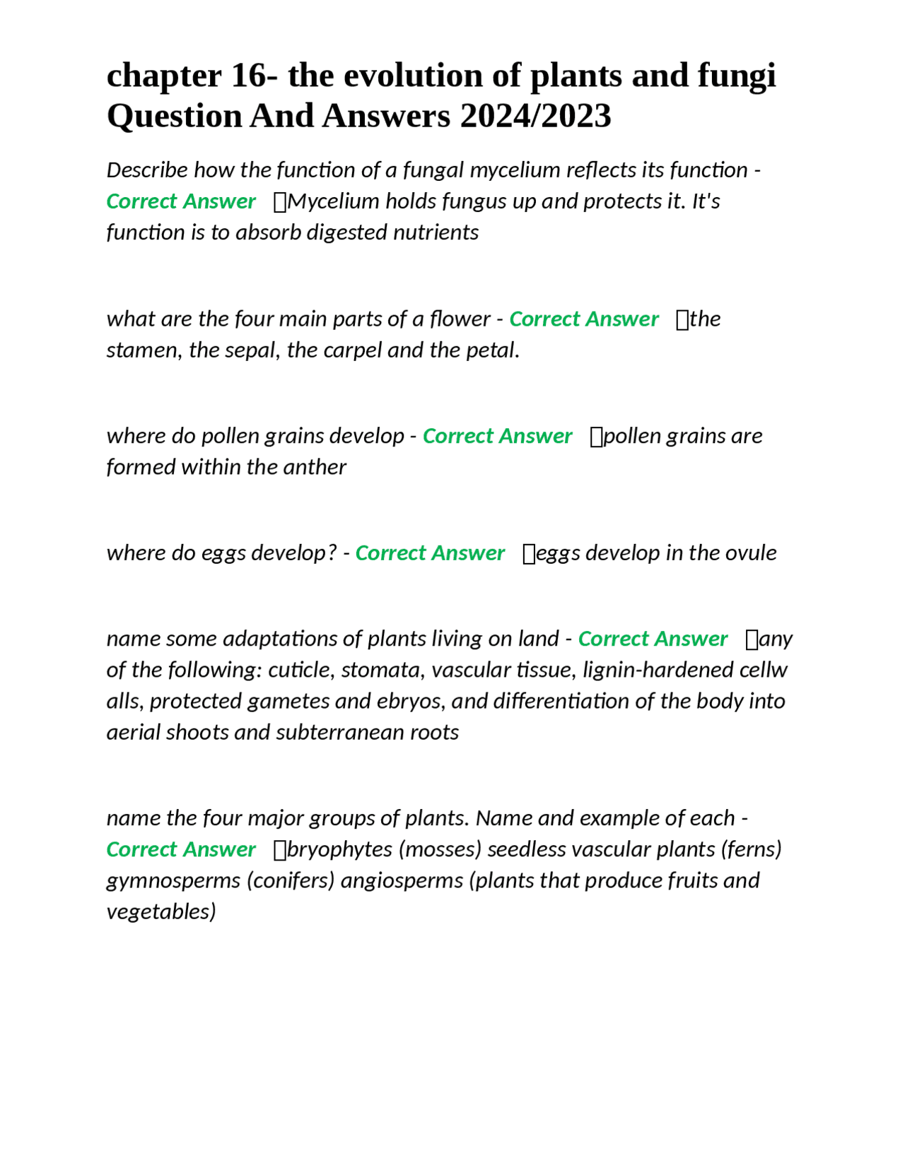 Chapter 16 The Evolution Of Plants And Fungi Question And Answers 2024