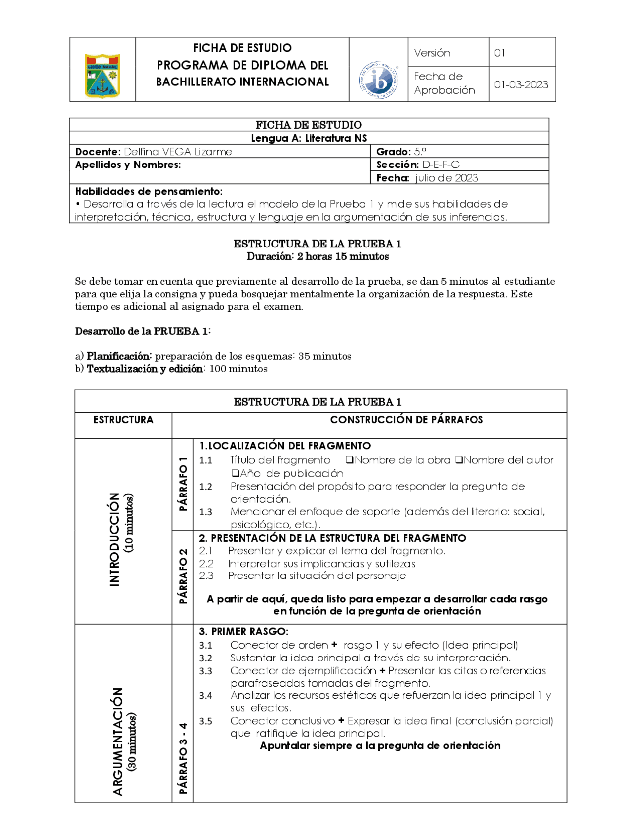 Estructura de respuesta para la prueba tipo 1 | Guías, Proyectos ...