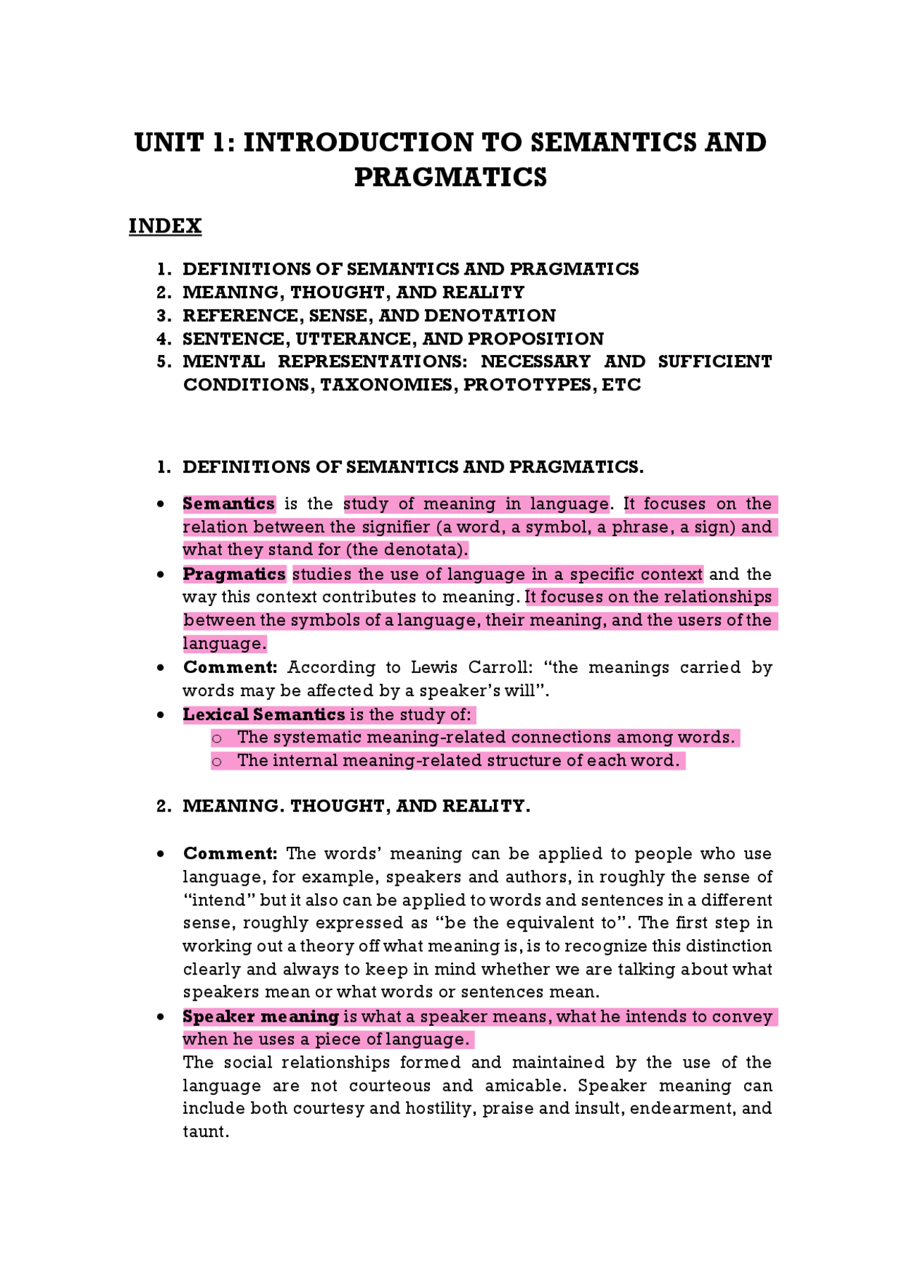 Unit 1: Introduction to Semantics and Pragmatics. | Apuntes de ...