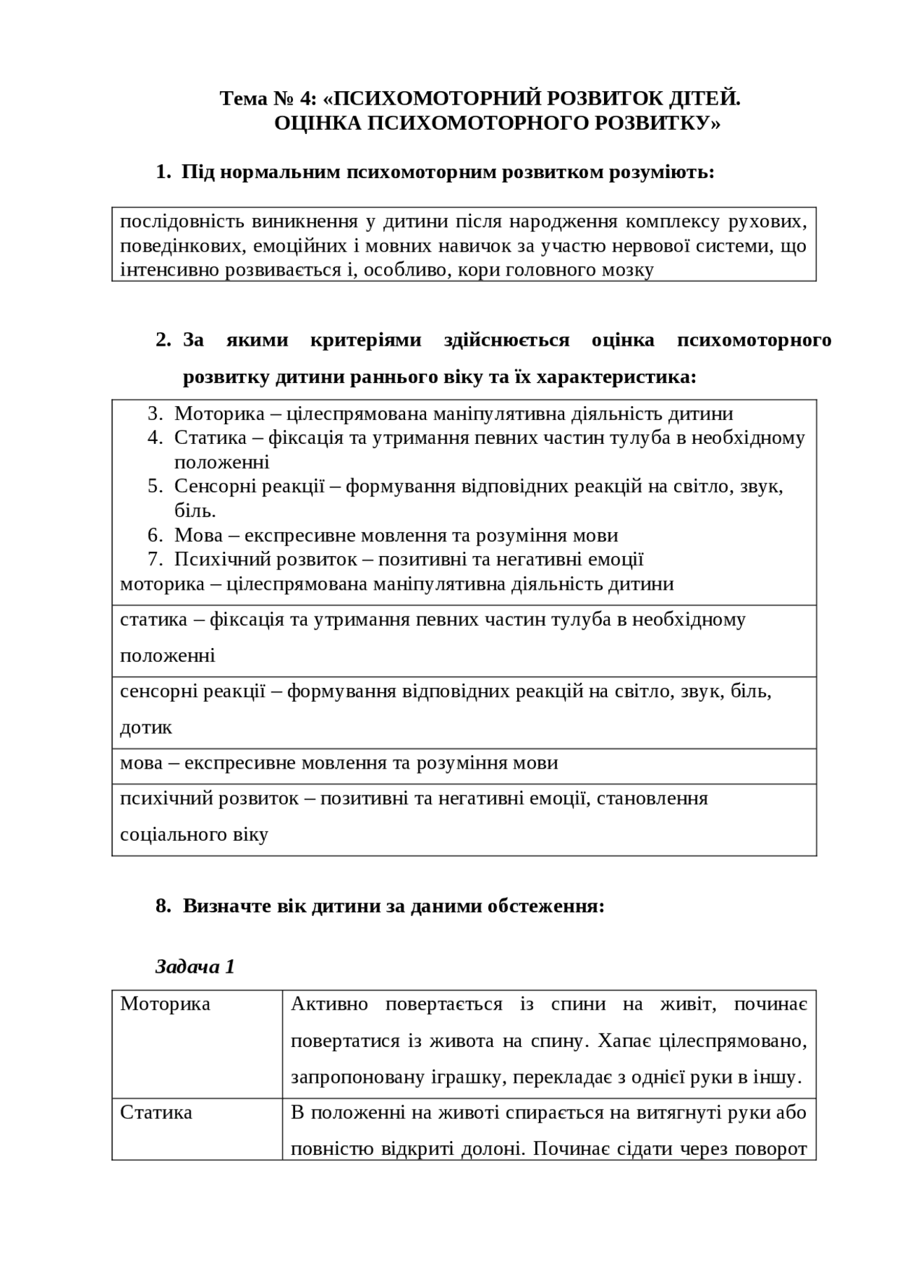 Тема 4 Робочий зошит Упражнения и задачи Педиатрия Docsity