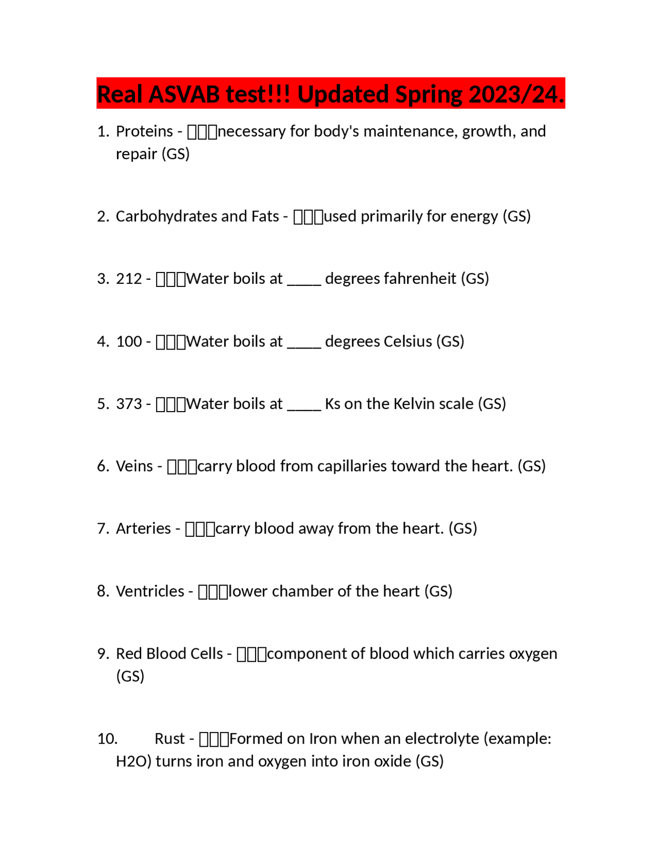 Real ASVAB test!!! Updated Spring 2023/24. | Exams Nursing | Docsity