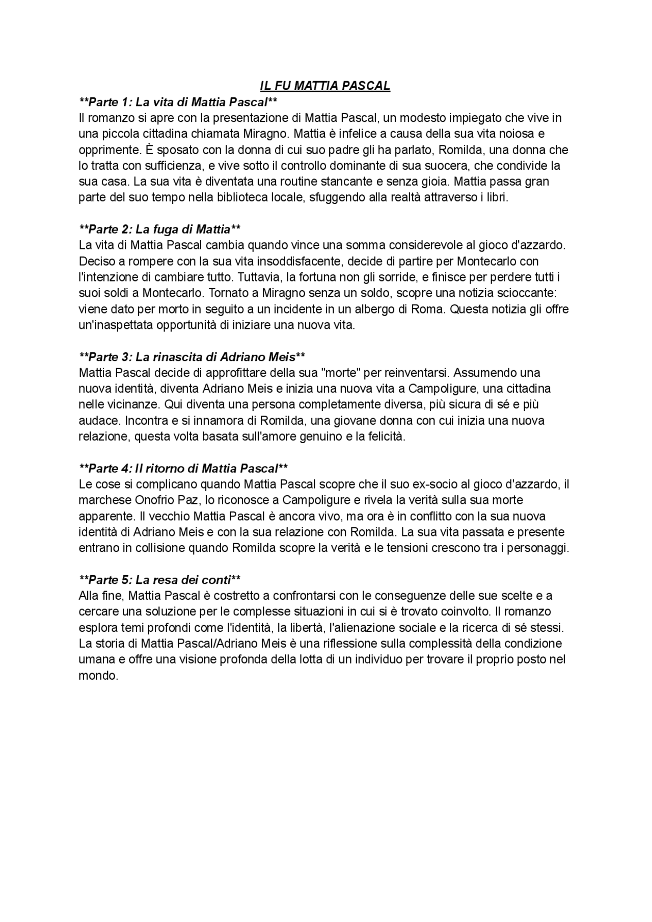 Il Fu Mattia Pascal Riassunto Interrogazione Schemi E Mappe