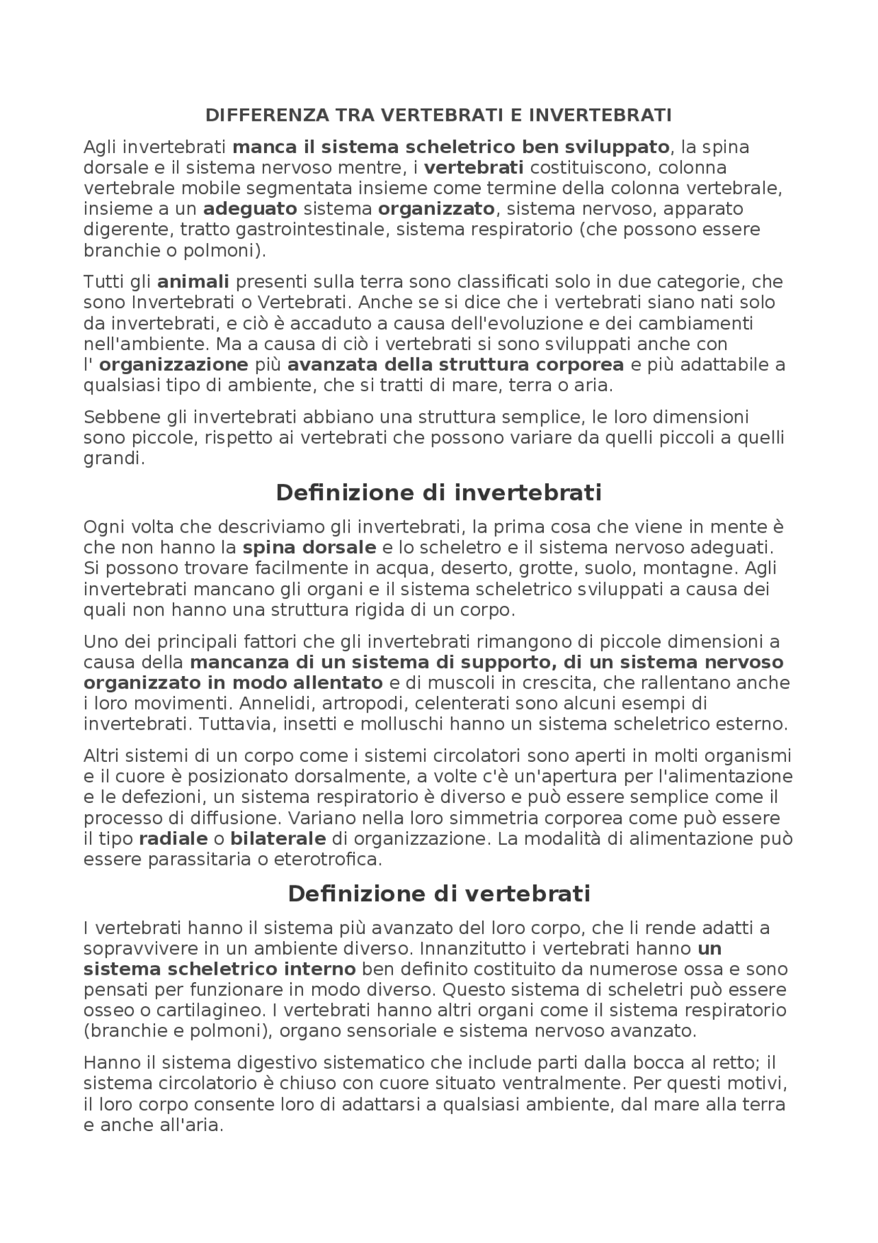 Differenza Vertebrati E Invertebrati Schemi E Mappe Concettuali Di