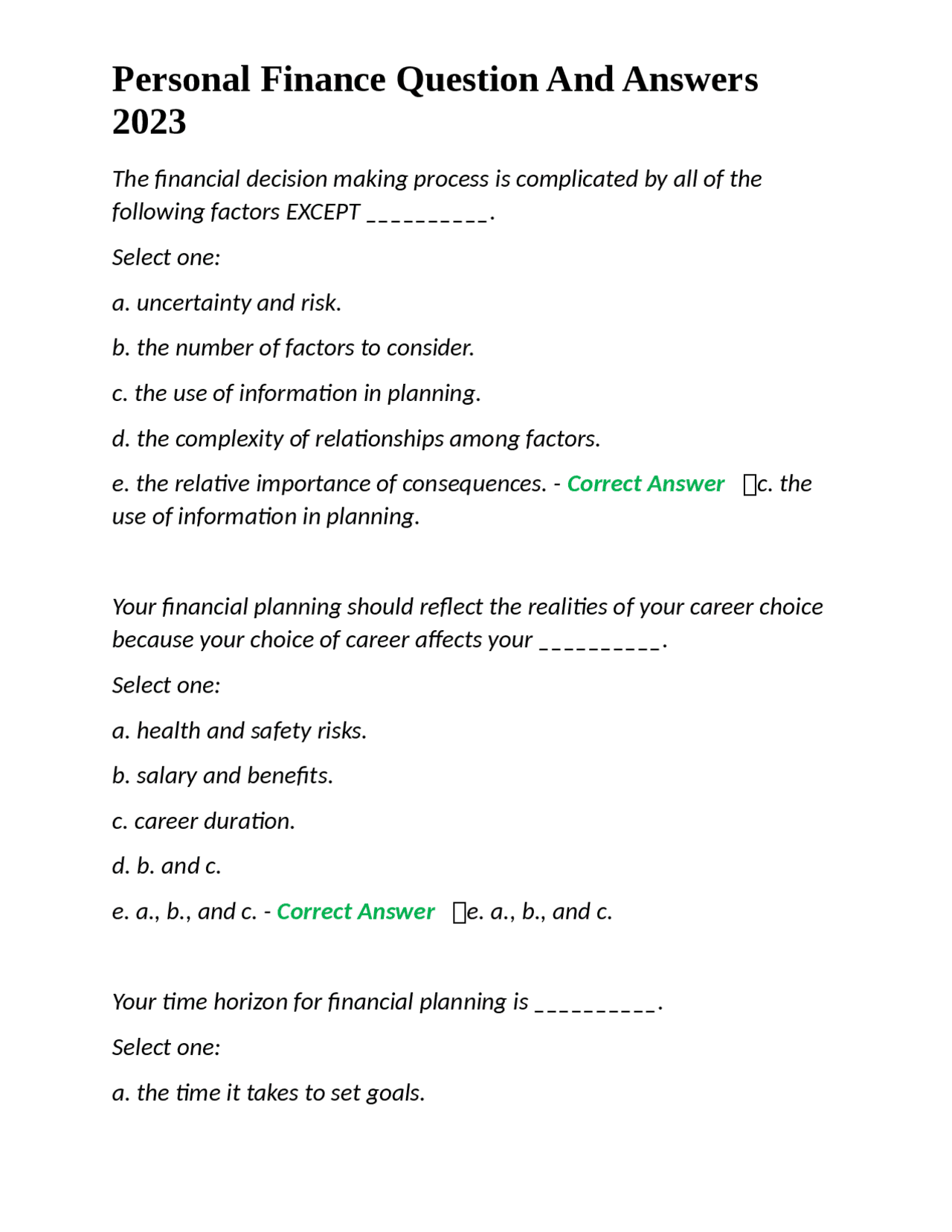 Personal Finance Question And Answers 2023 Exams Nursing Docsity