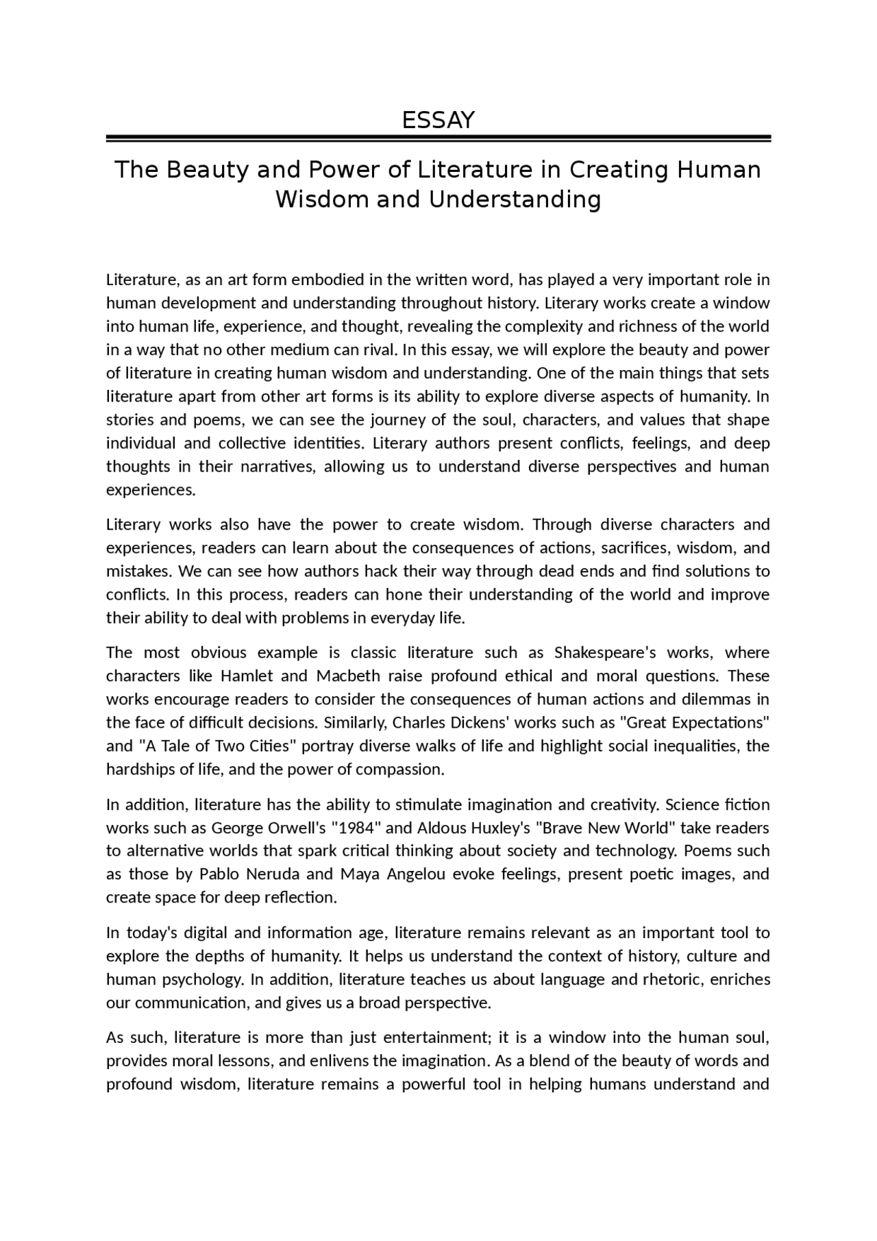 The Beauty and Power of Literature in Creating Human Wisdom and ...