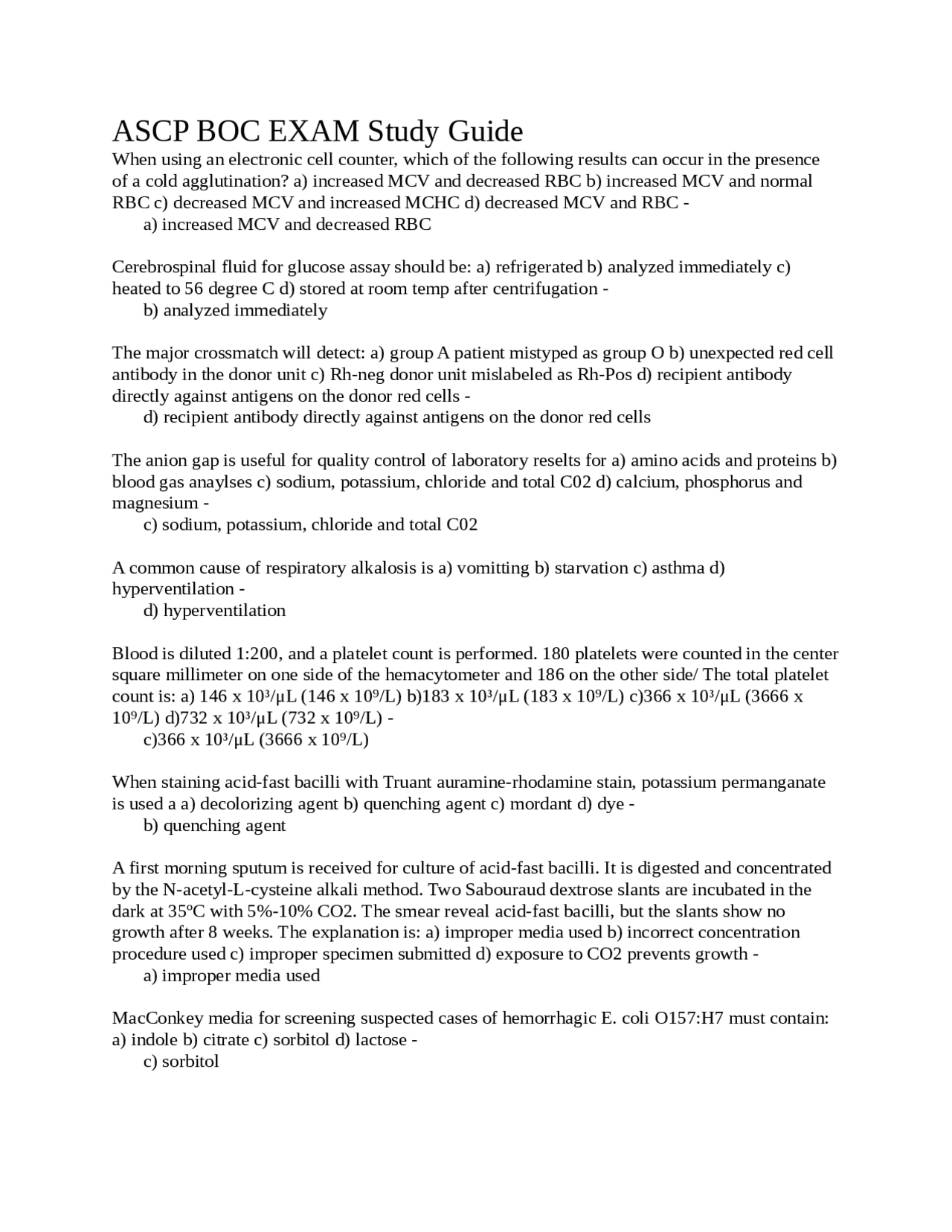 ASCP BOC EXAM Study Guide ASCP BOC EXAM Study Guide | Exams Biology ...