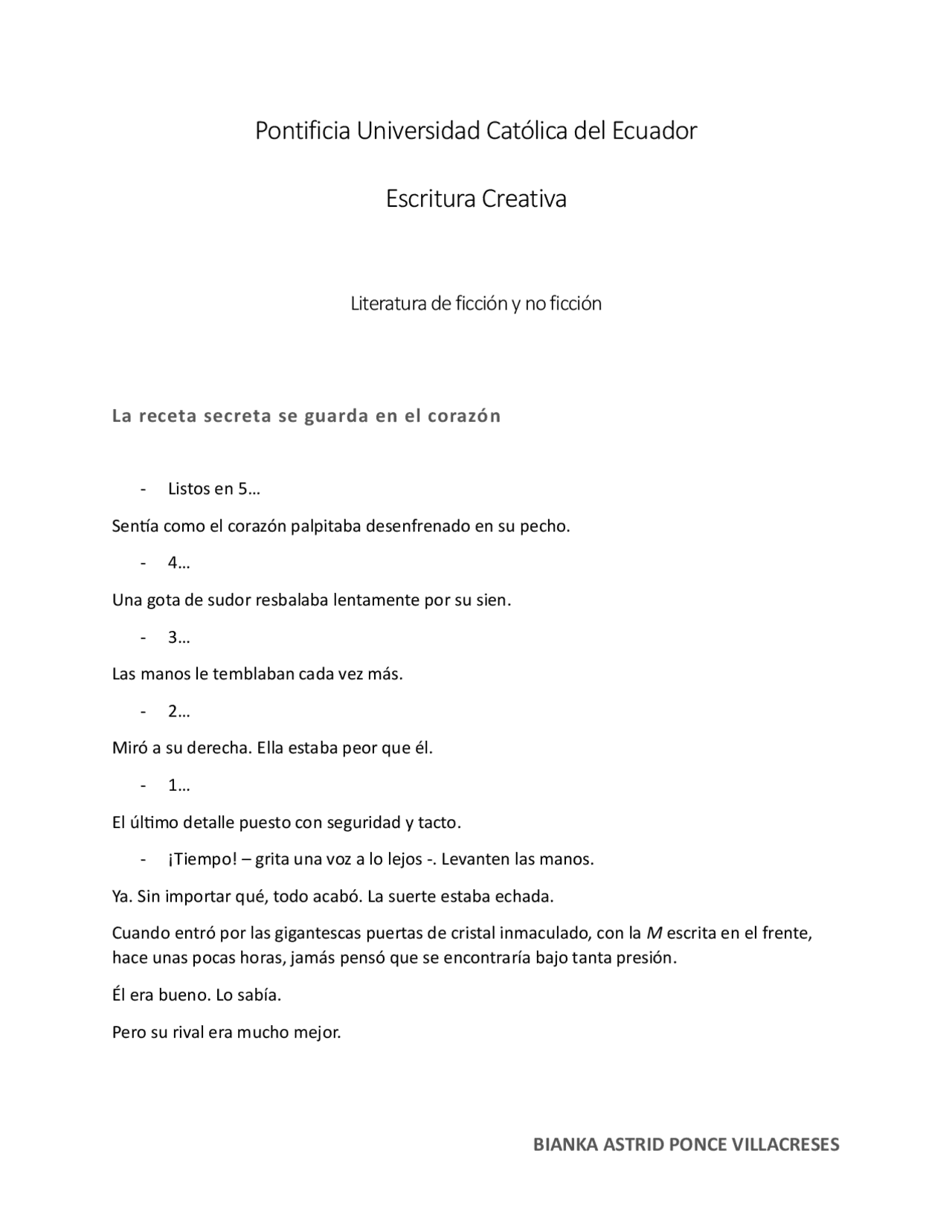 Ejercicio de escritura creativa | Ejercicios de Escribir Ficción | Docsity