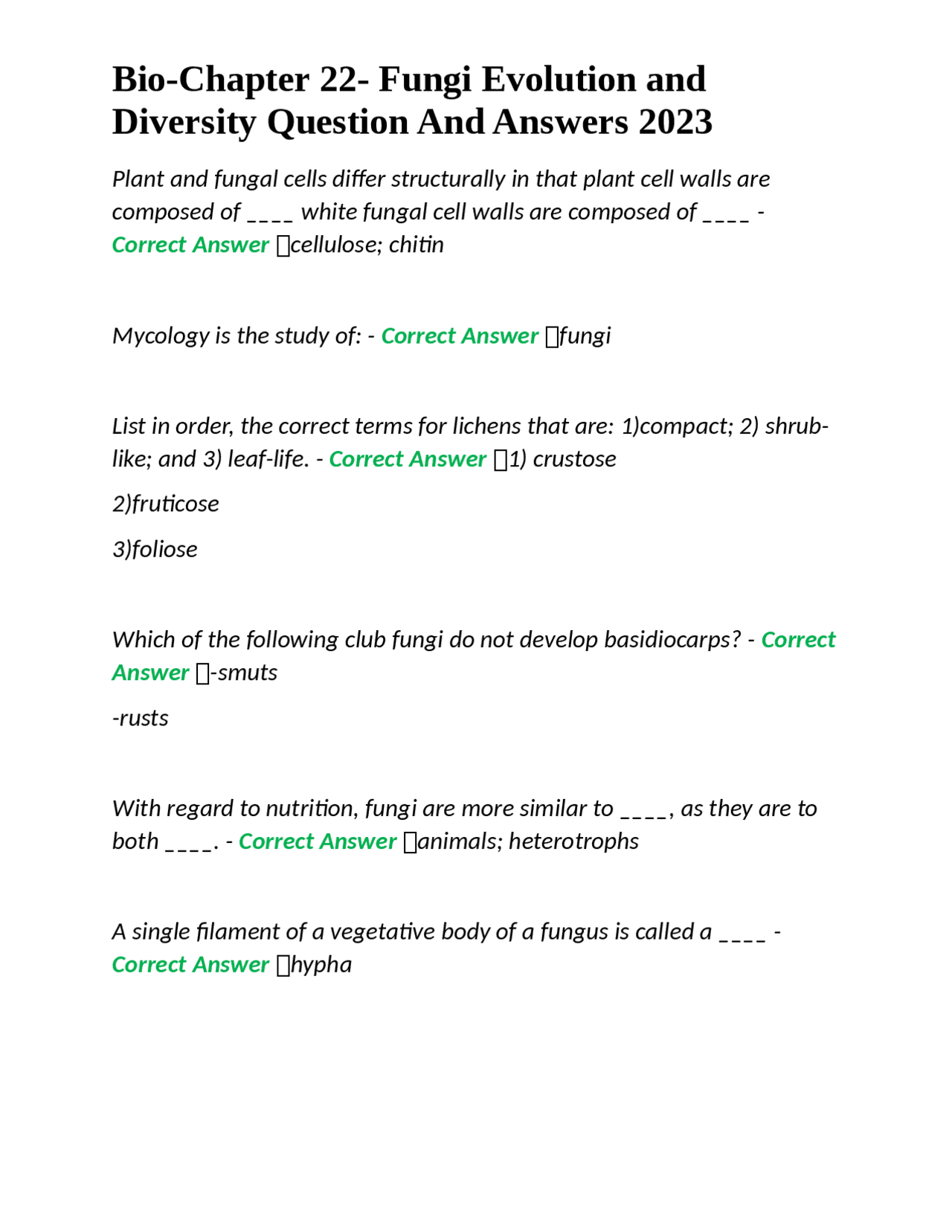 Bio Chapter 22 Fungi Evolution And Diversity Question And Answers 2023