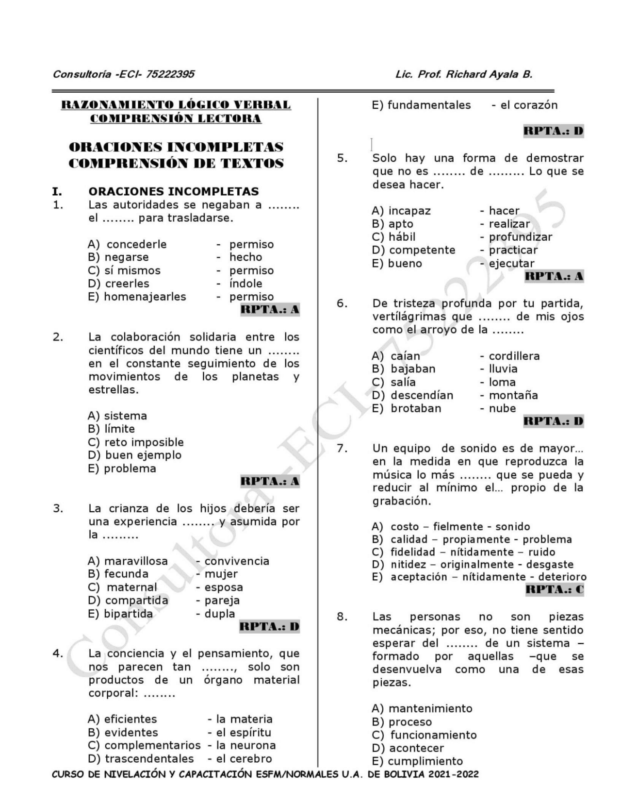 Ejercicios De Matematica Ejercicios De Matemáticas Orientadas A Las
