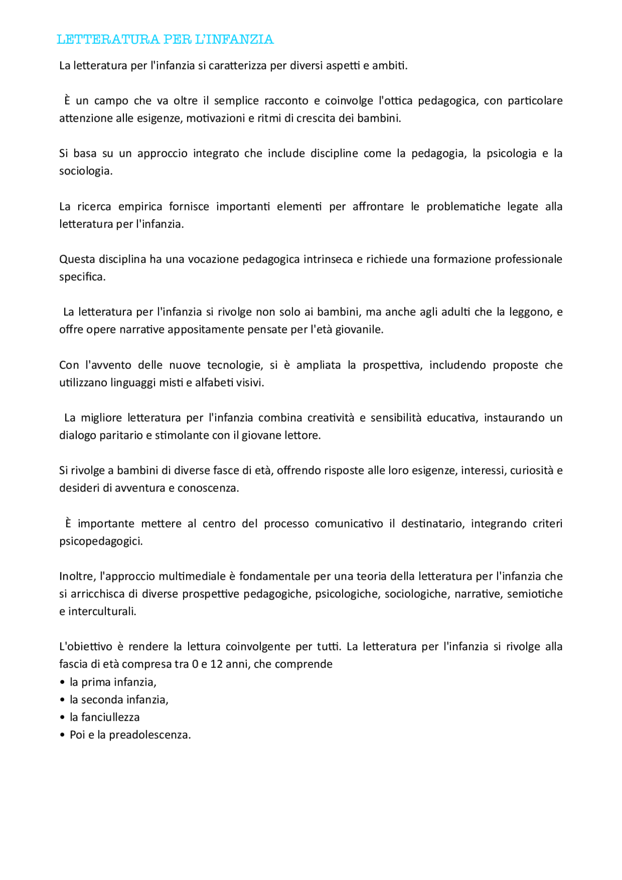 File Appunti Letteratura Per Linfanzia Appunti Domande Più Uscite